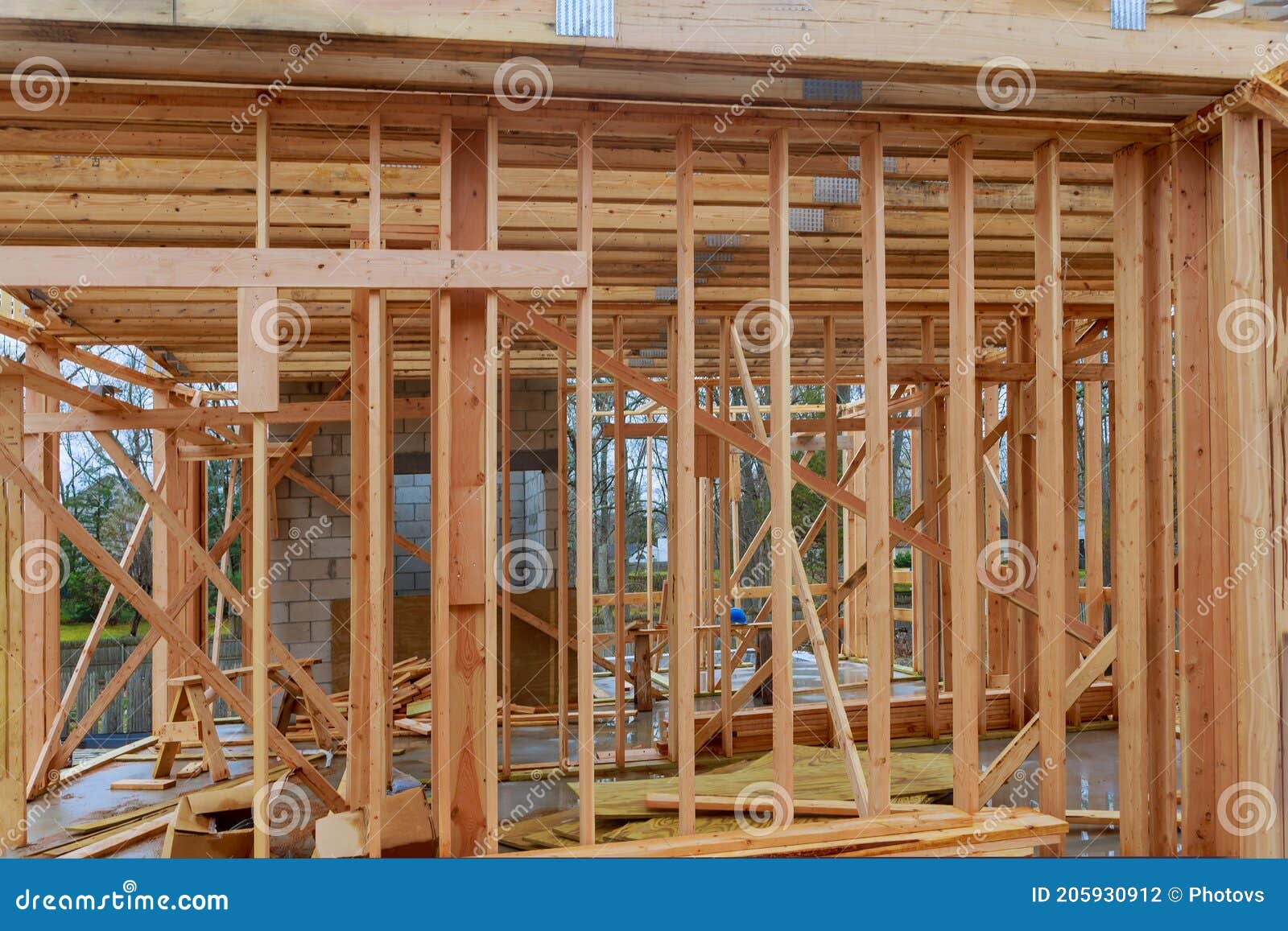 Framing of Under Construction Wooden House Building Frame Structure on ...
