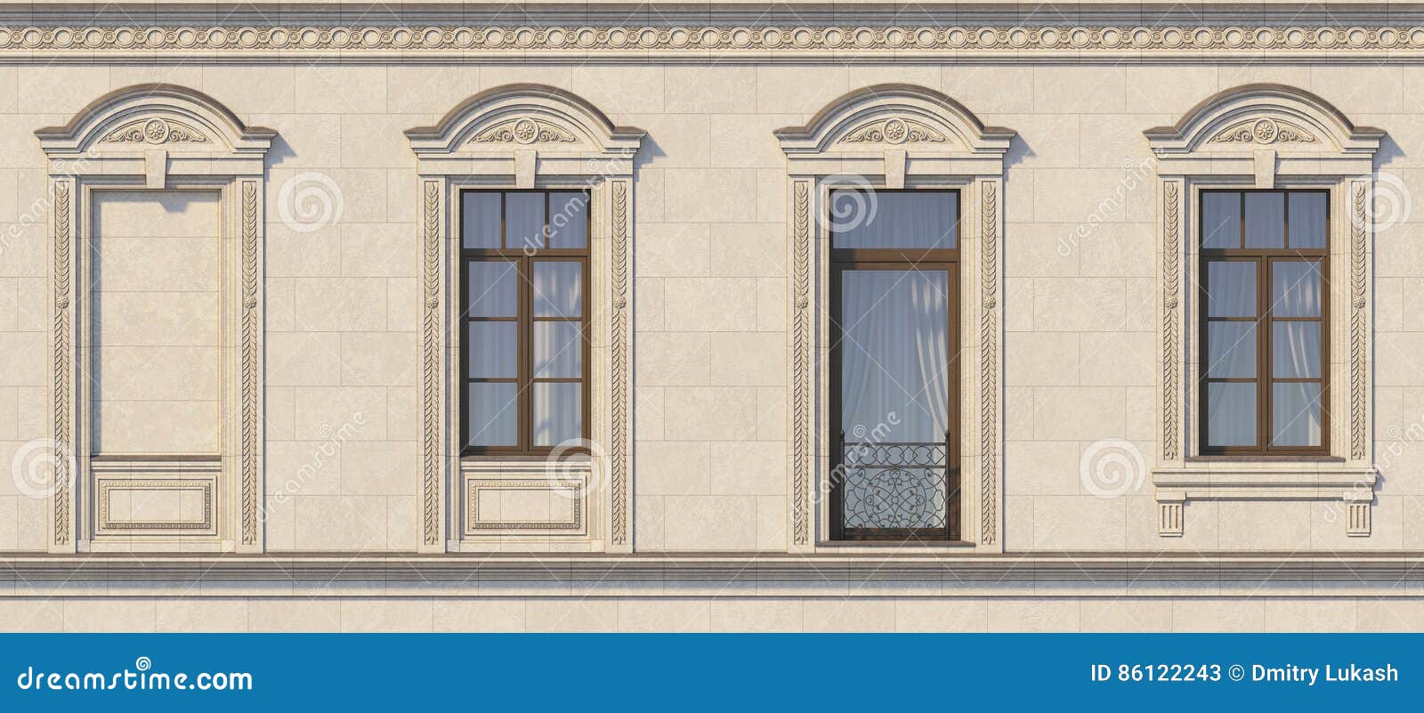 Framing of Windows in Classic Style on the Stone. 3d Rendering. Stock ...