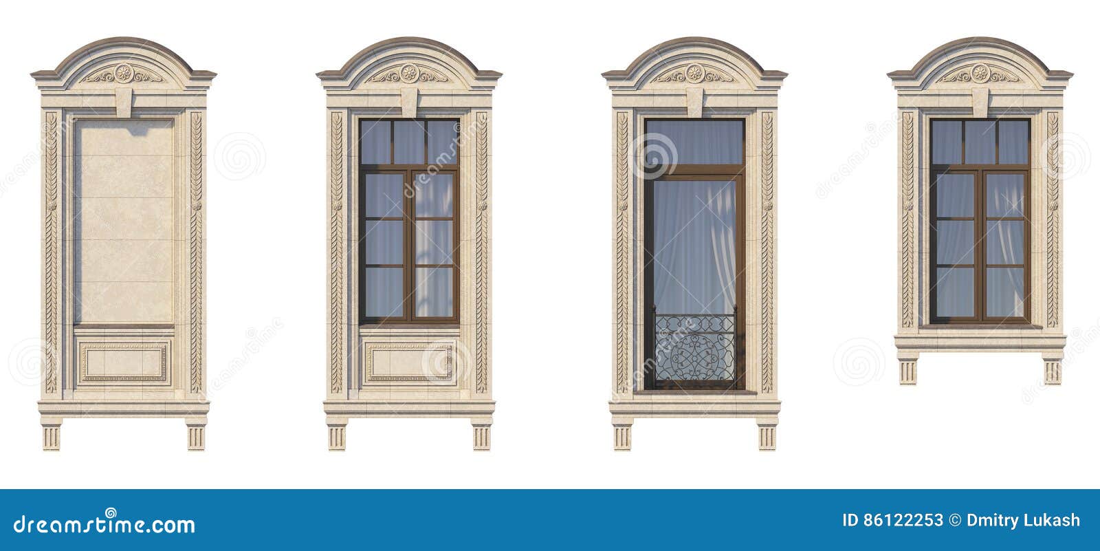 Framing of Windows in Classic Style on the Stone. 3d Rendering. Stock ...