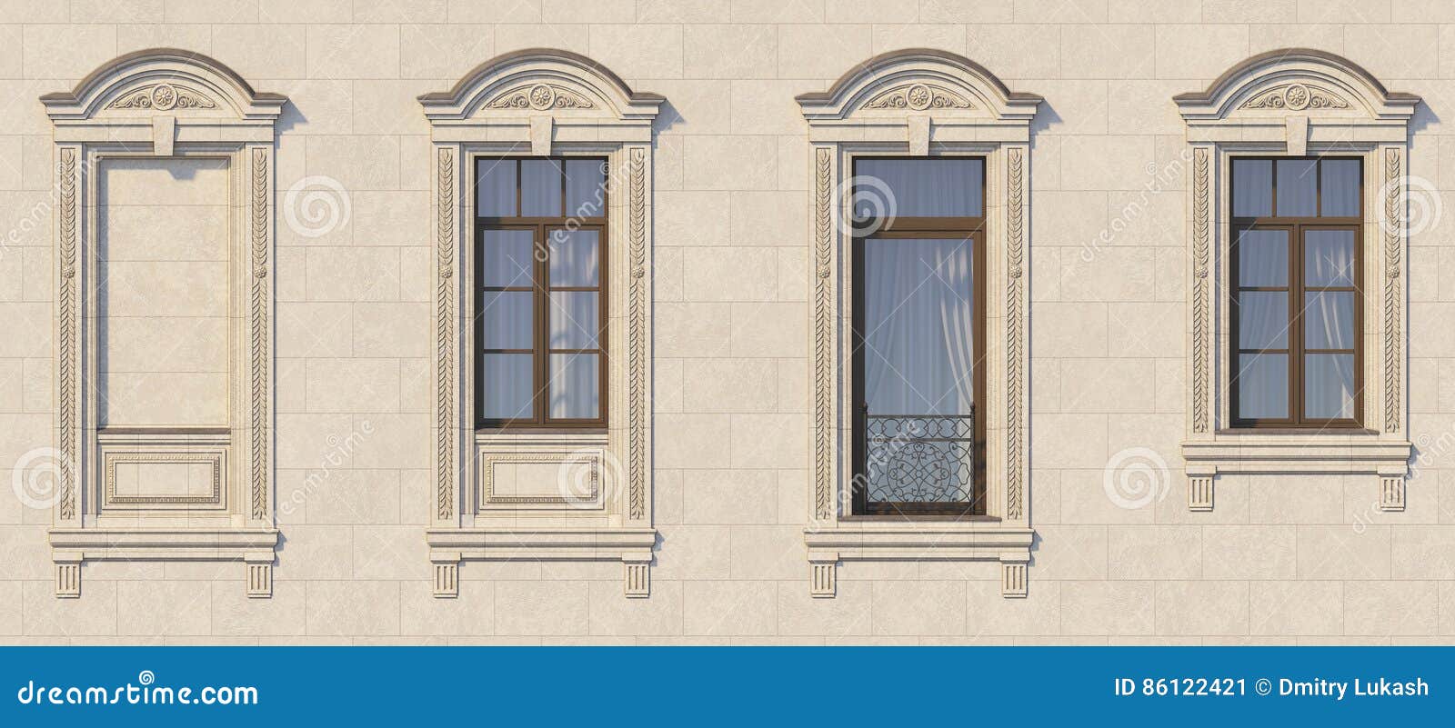 Framing of Windows in Classic Style on the Stone. 3d Rendering. Stock ...