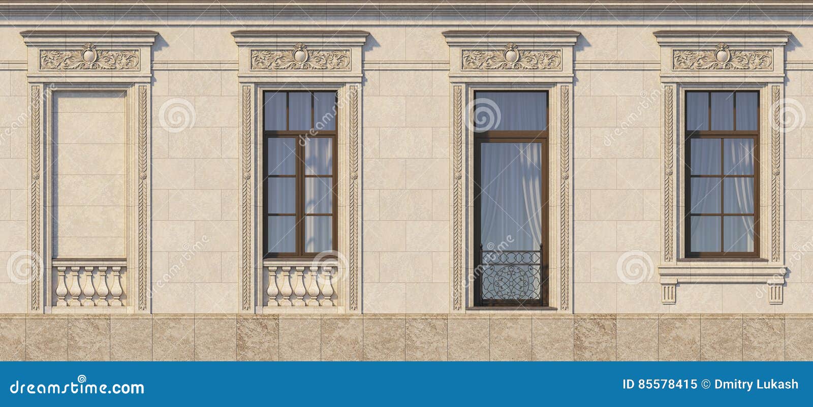 Framing of Windows in Classic Style on the Stone. 3d Rendering. Stock ...
