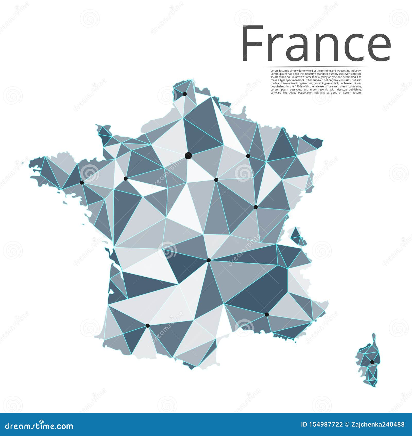 France Communication Network Map. Vector Low Poly Image of a Global Map ...