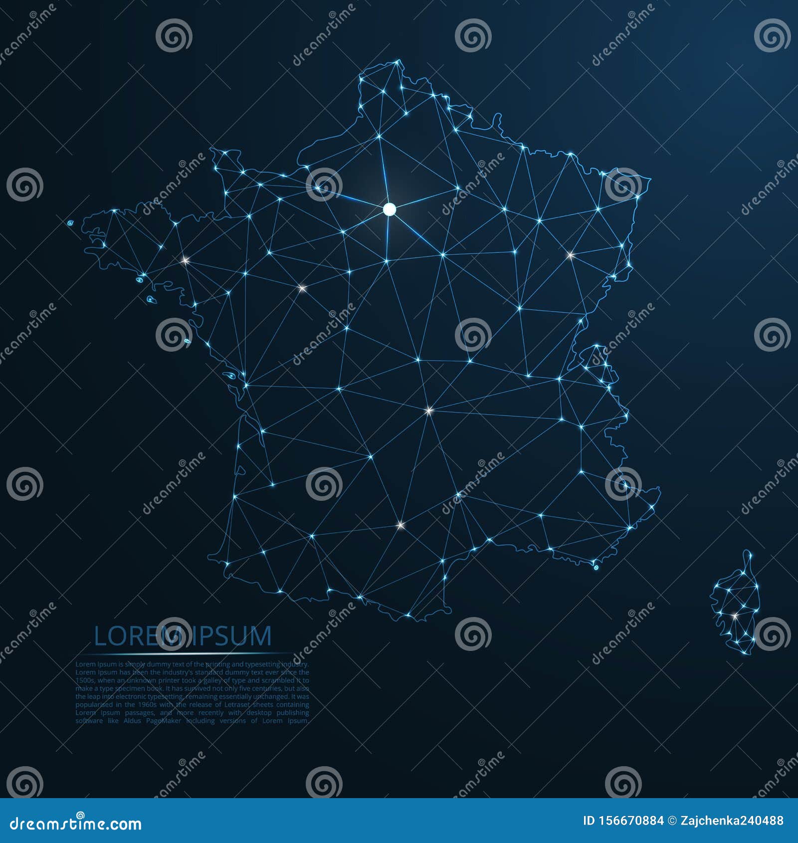 France Communication Network Map. Vector Low Poly Image of a Global Map ...