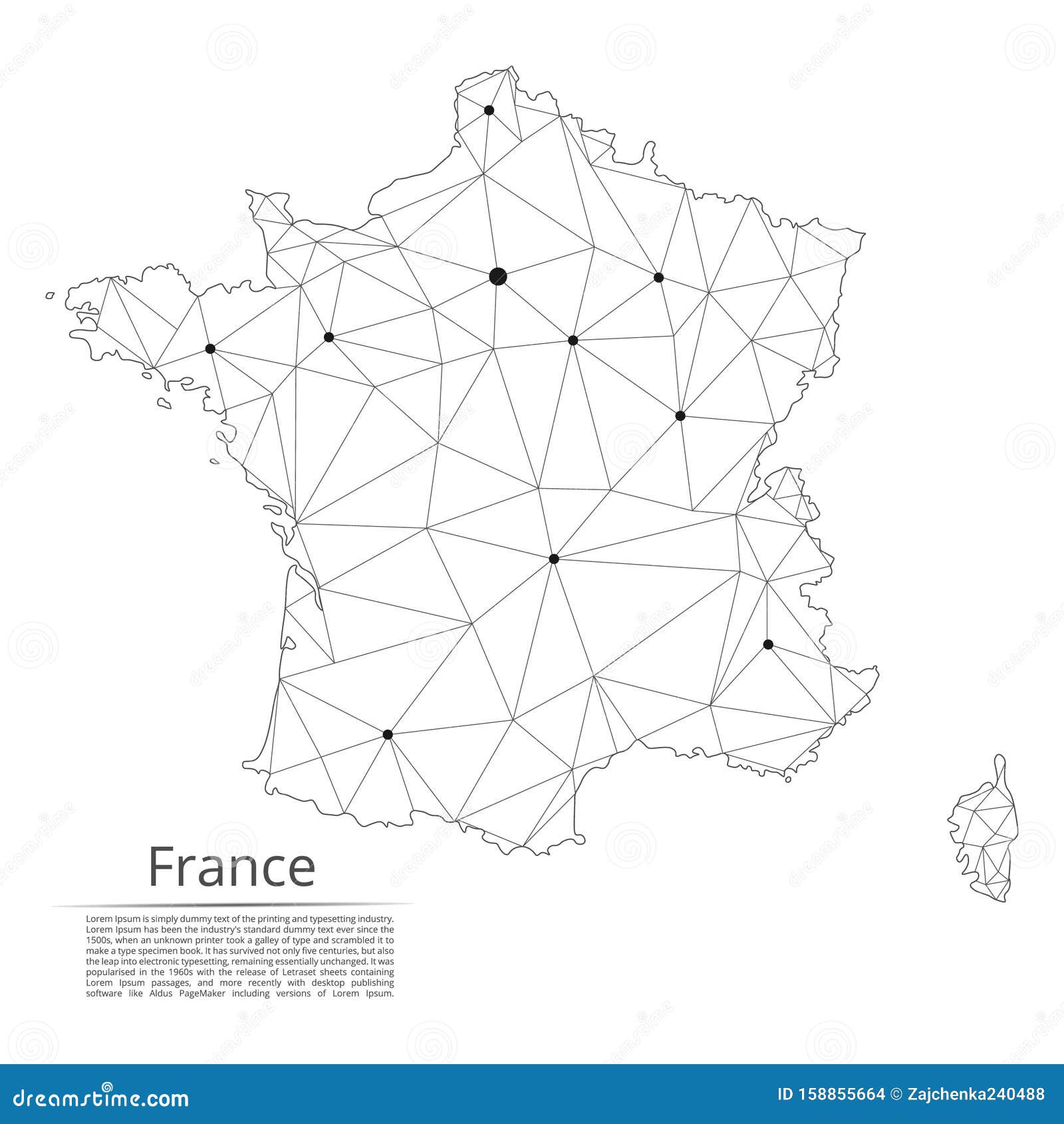 France Communication Network Map. Vector Low Poly Image of a Global Map ...