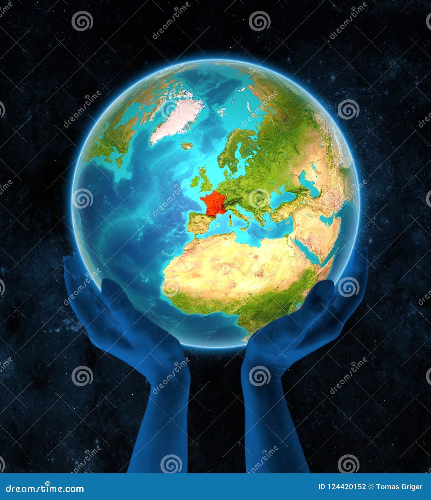 France on Earth in hands stock photo. Image of french - 124420152