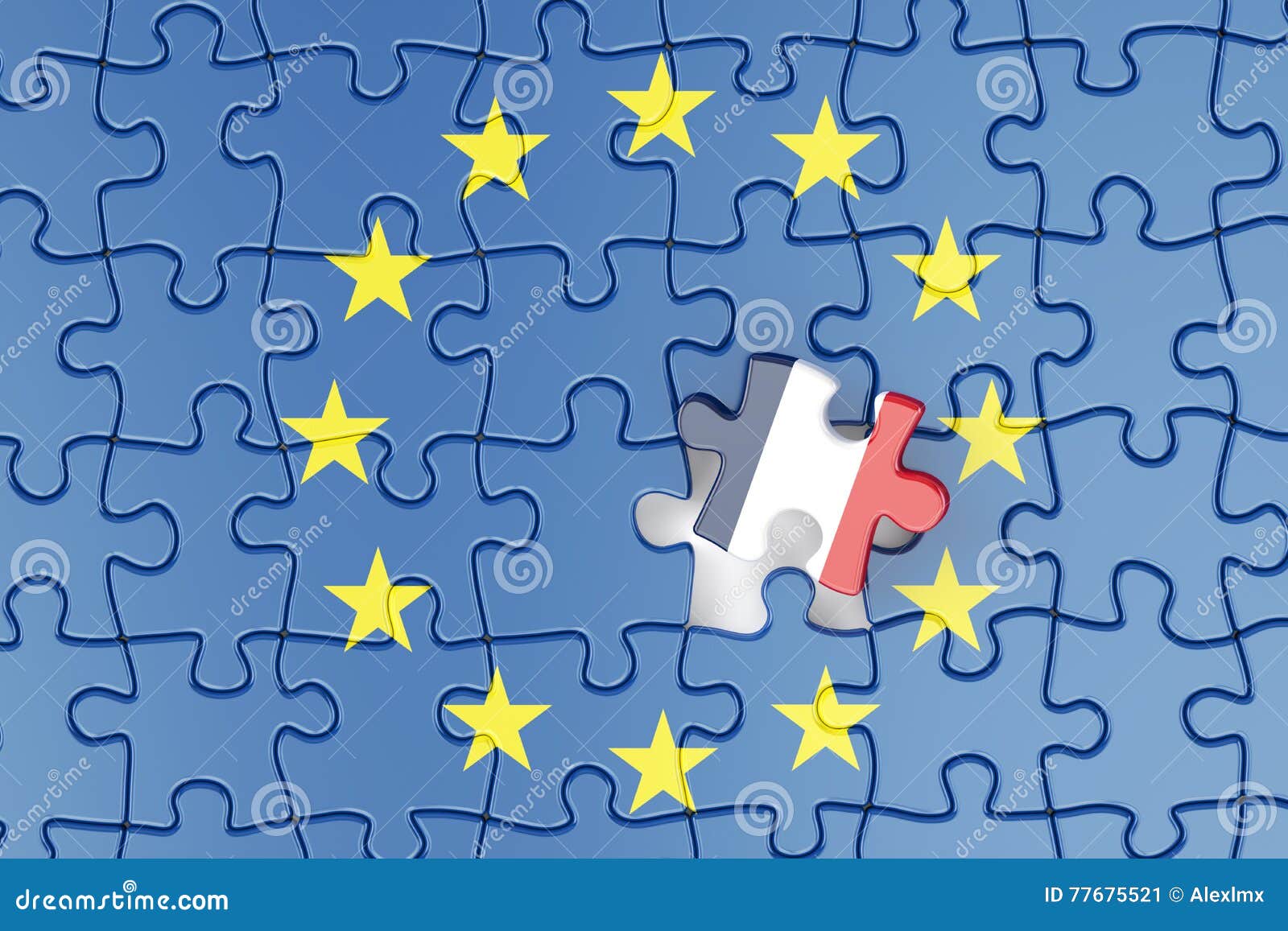 France and EU Puzzles from Flags, Relation Concept. 3d Rendering Stock ...