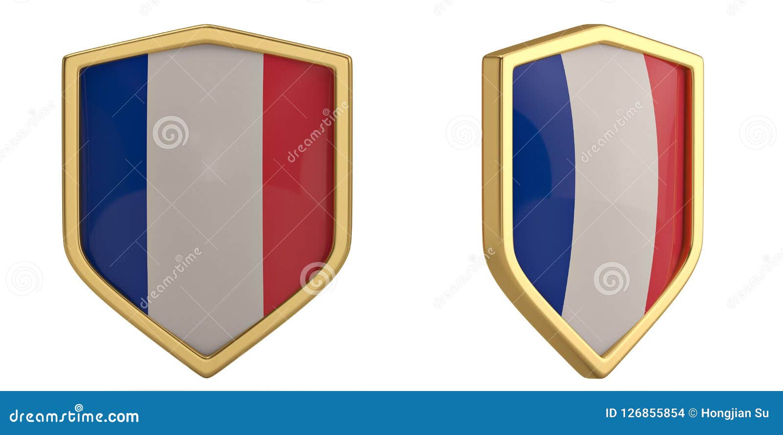 France Flag Shield Symbol Isolated on White Background. 3D Illus Stock ...