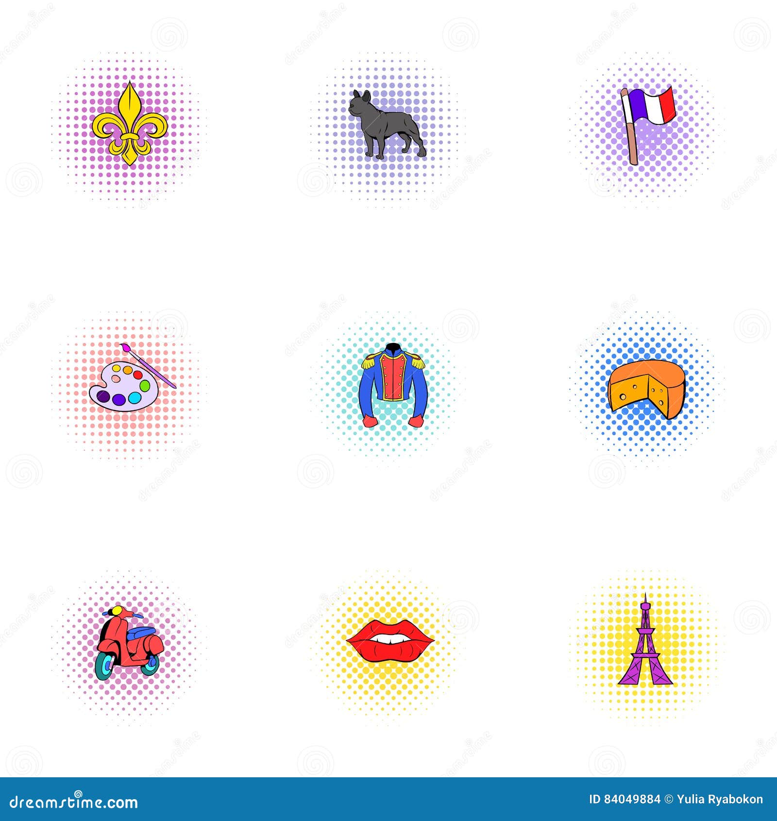 France Icons Set, Pop-art Style Stock Vector - Illustration of location ...