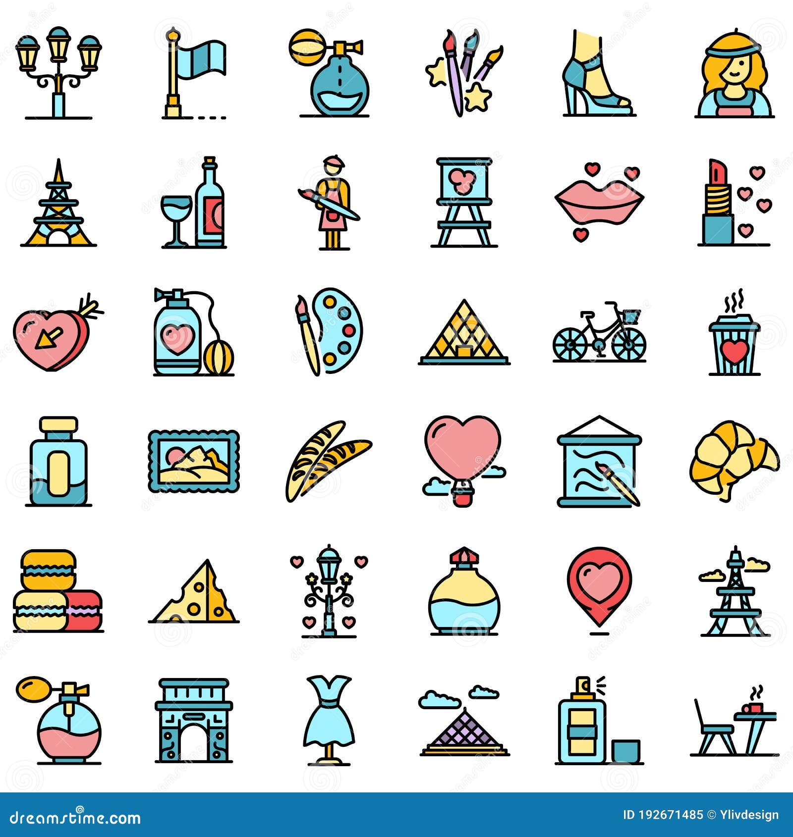 France Icons Set Vector Flat Stock Vector - Illustration of line ...