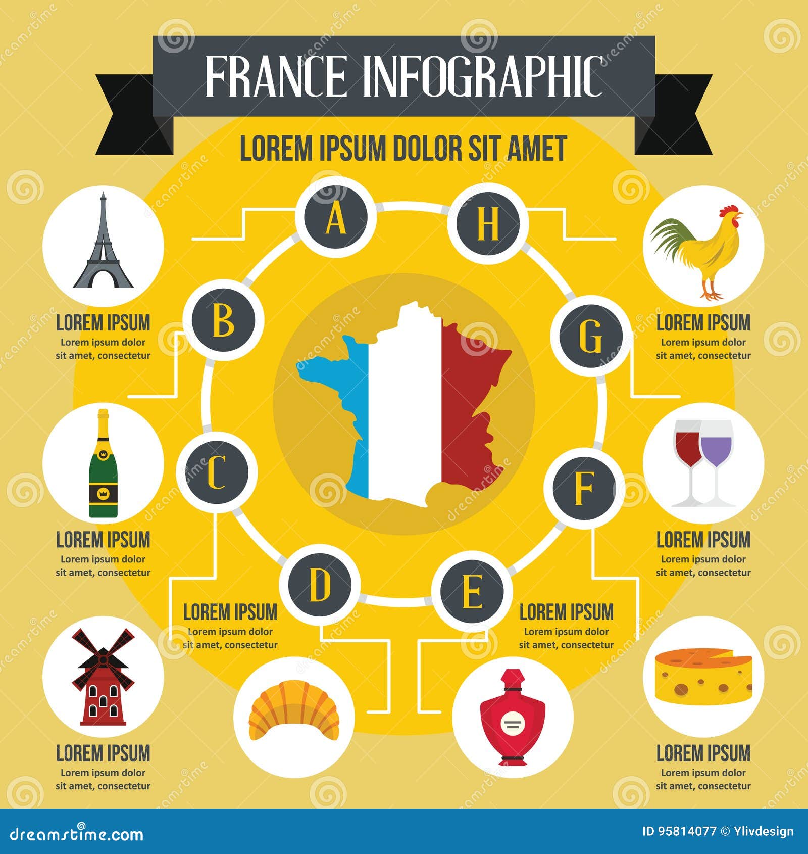 France Infographic Concept, Flat Style Stock Vector - Illustration of ...