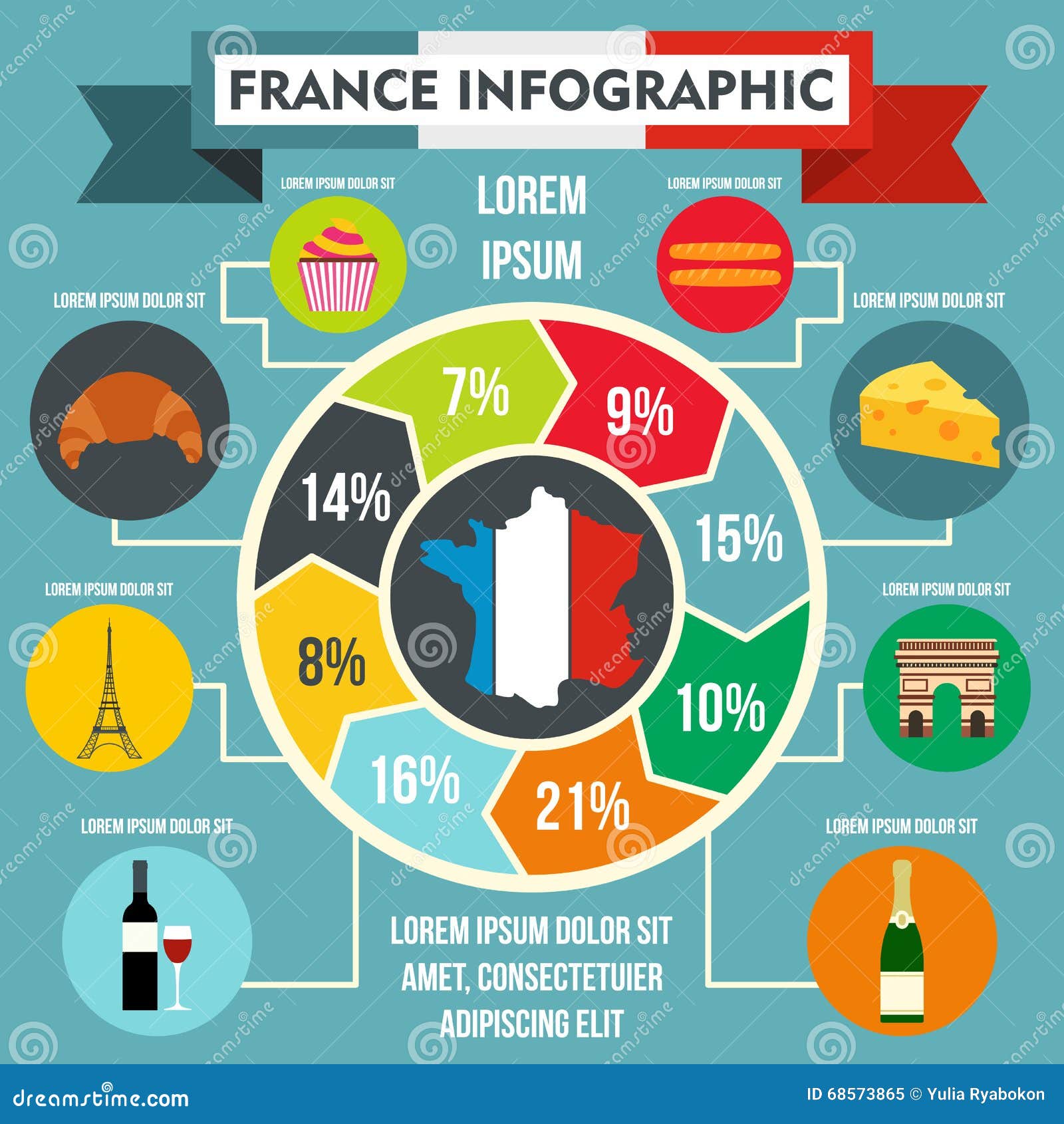 France Infographic Elements, Flat Style Stock Vector - Illustration of ...