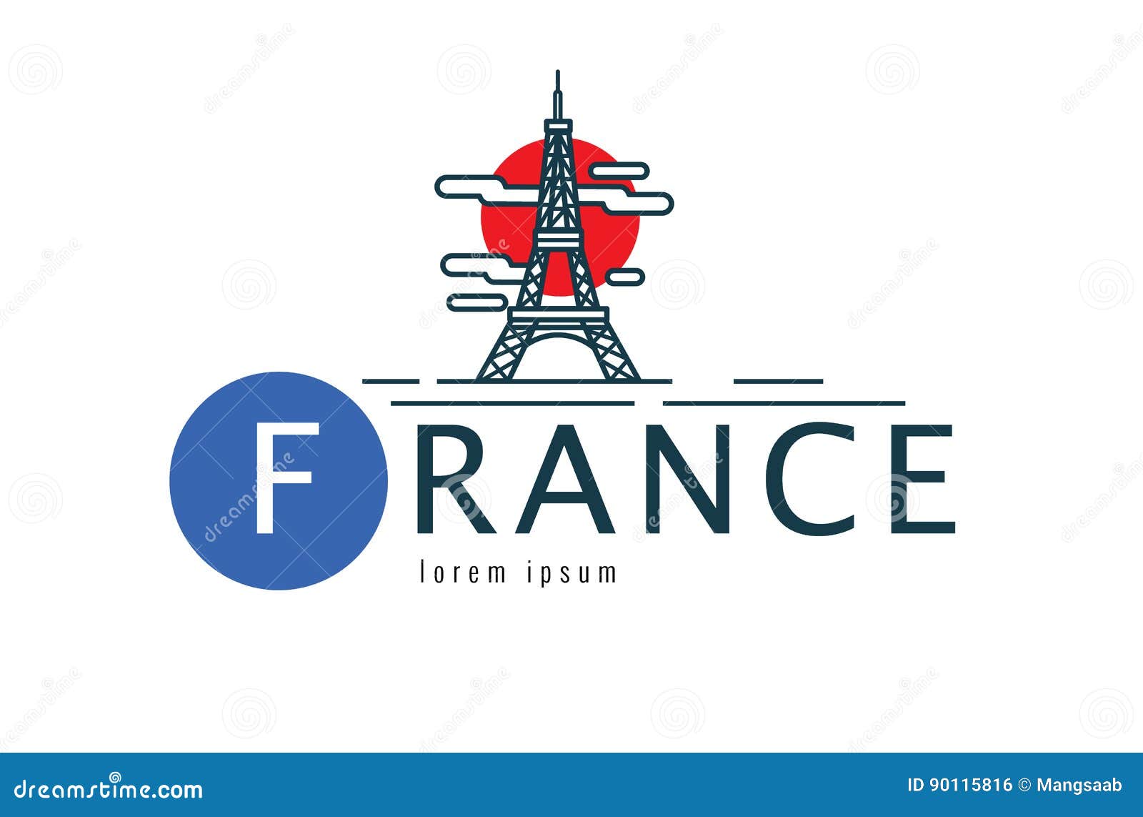 France Logo. Scene of the Eiffel Tower. Flat Thin Line Design Element ...