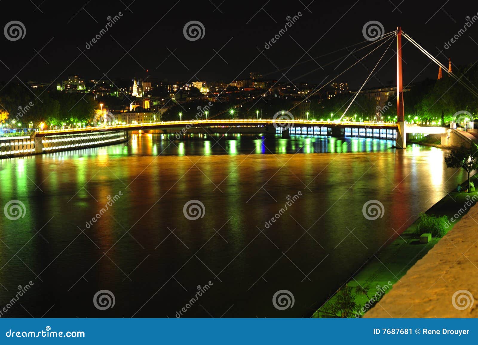 France, Lyon; Night View of the Saone River Stock Image - Image of ...