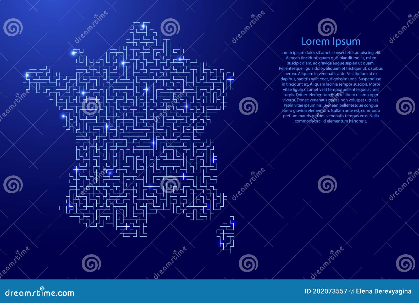 France Map from Blue Pattern of the Maze Grid and Glowing Space Stars ...
