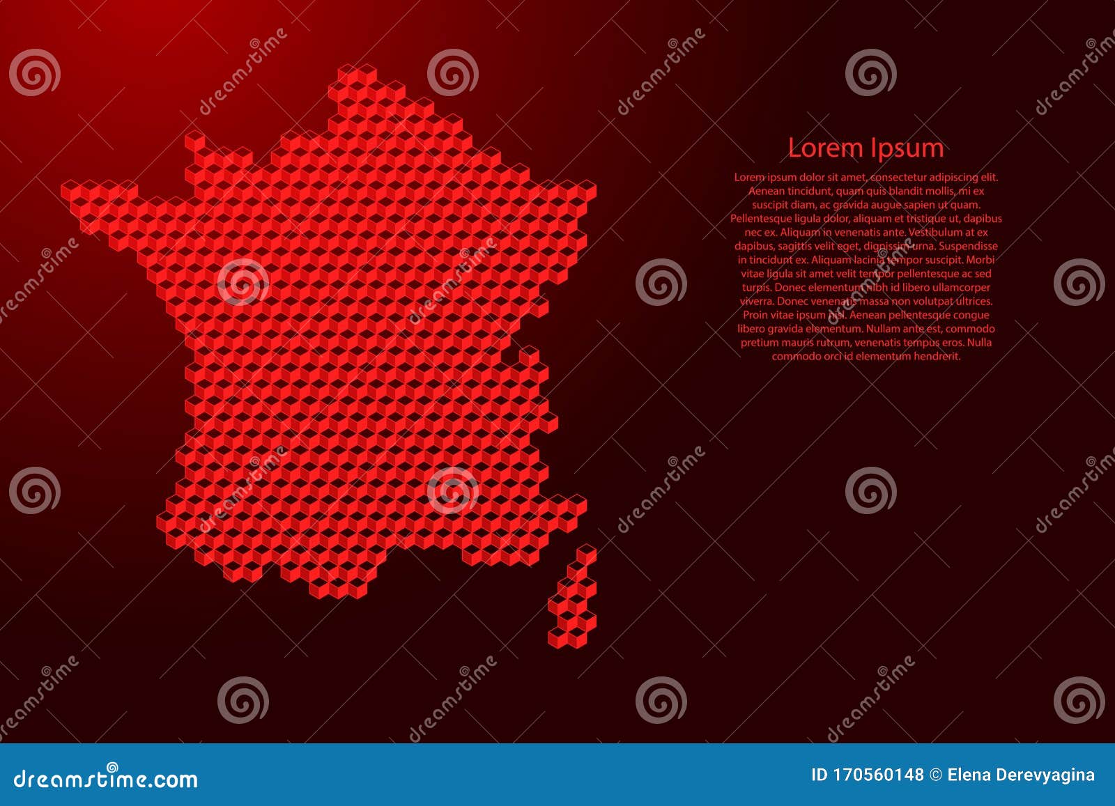 France Map from 3D Red Cubes Isometric Abstract Concept, Square Pattern ...