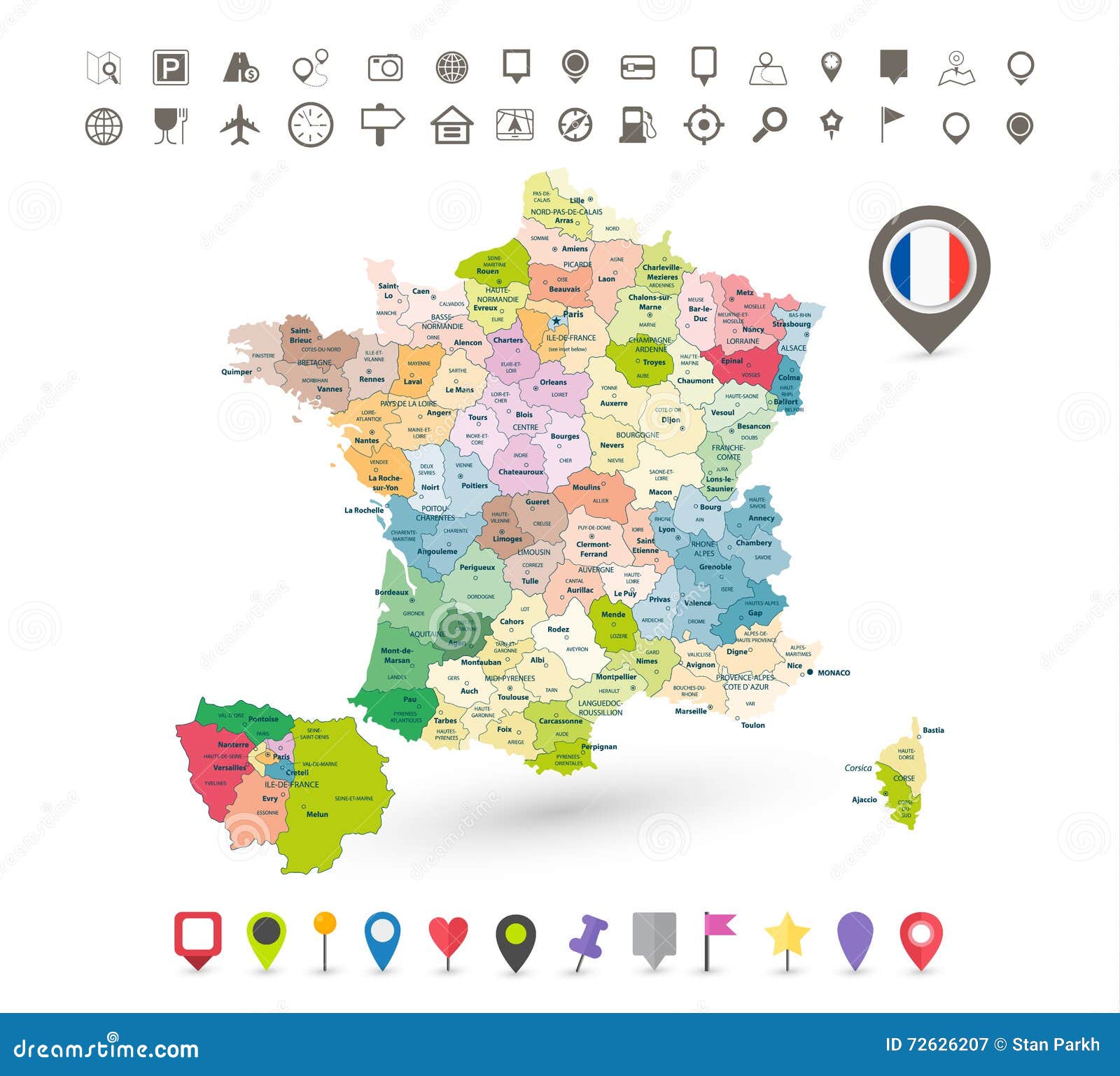 France Map with Flag and Navigation Icons Stock Vector - Illustration ...