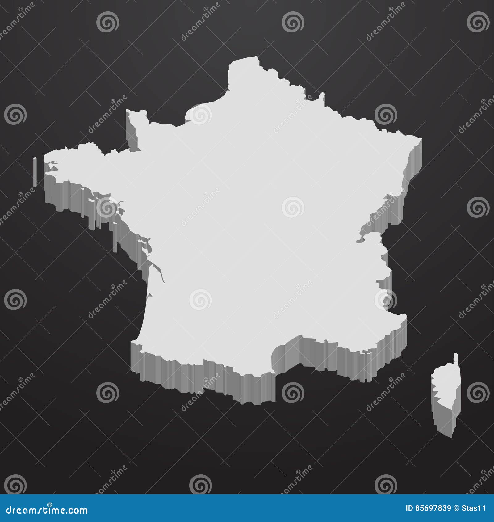 France Map in Gray on a Black Background 3d Stock Vector - Illustration ...