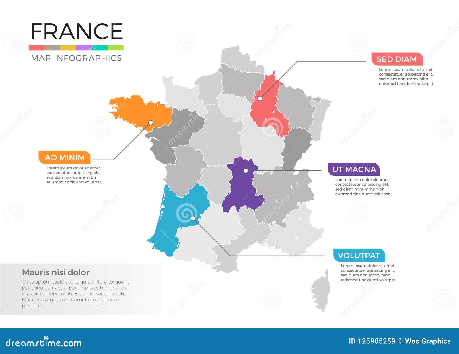 France Map Infographics Vector Template with Regions and Pointer Marks ...