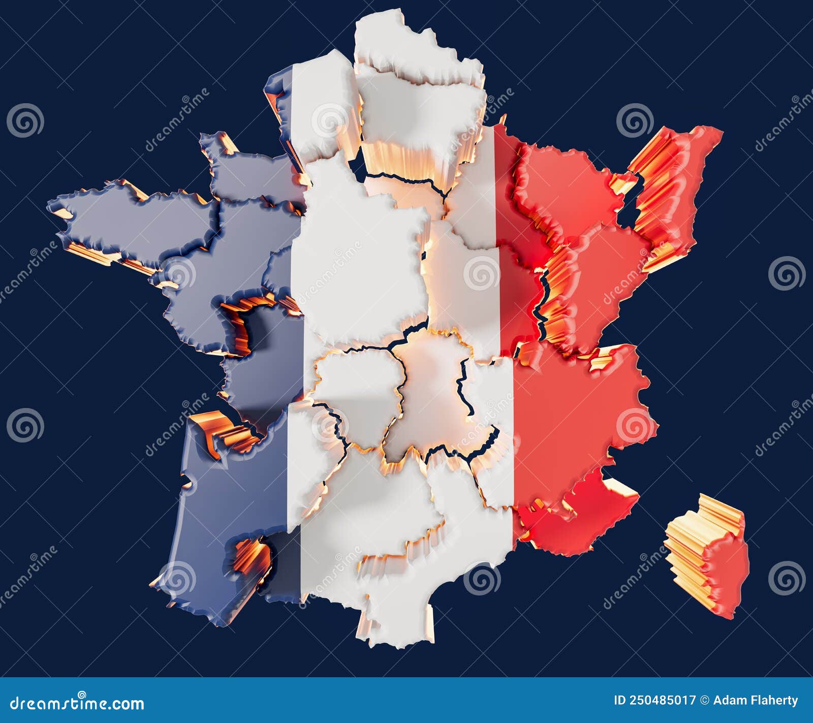 France Map with Offset Regions 3D Render Stock Illustration ...