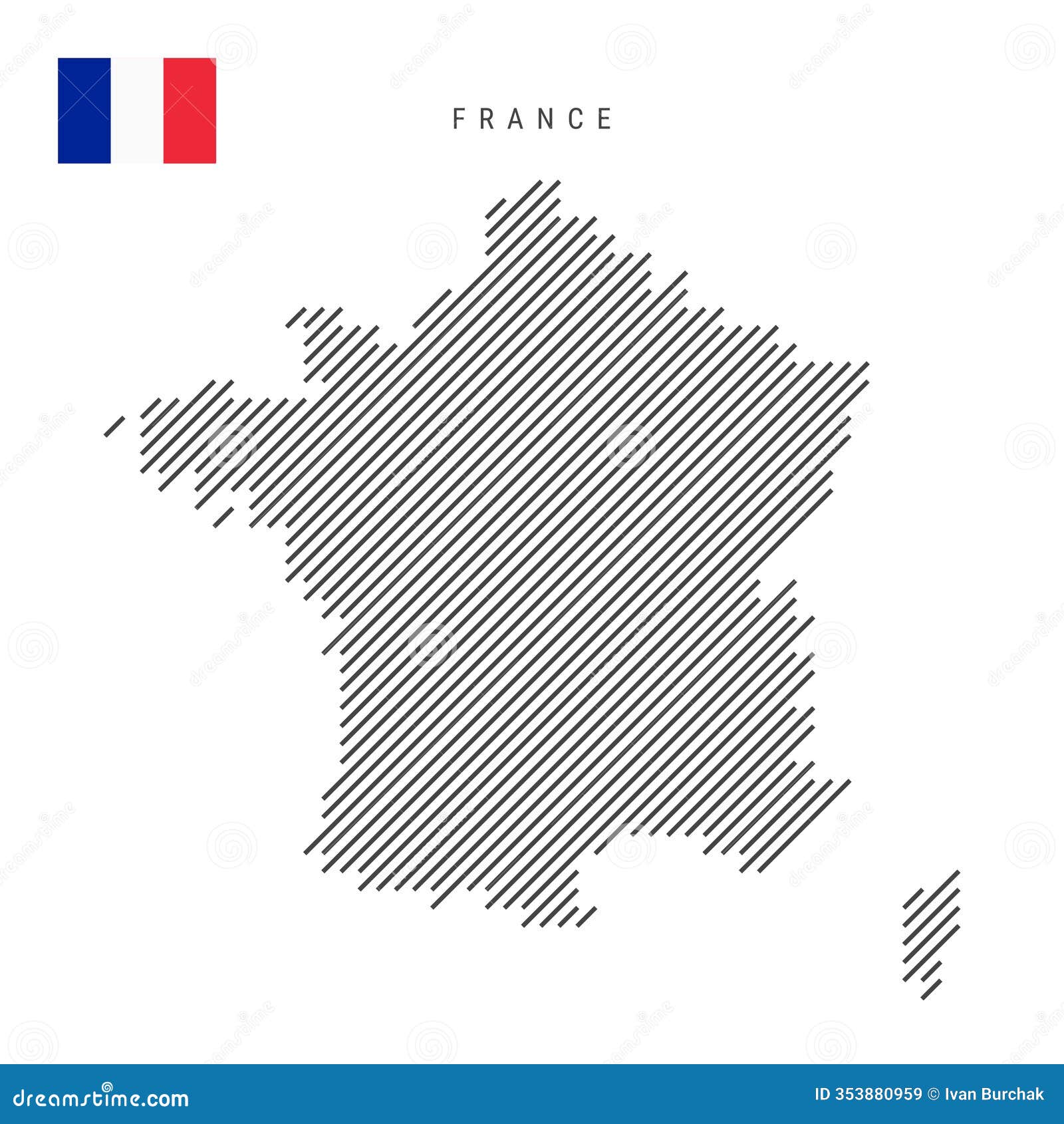 France Map from Pattern of Black Slanted Parallel Lines. Flat Vector ...