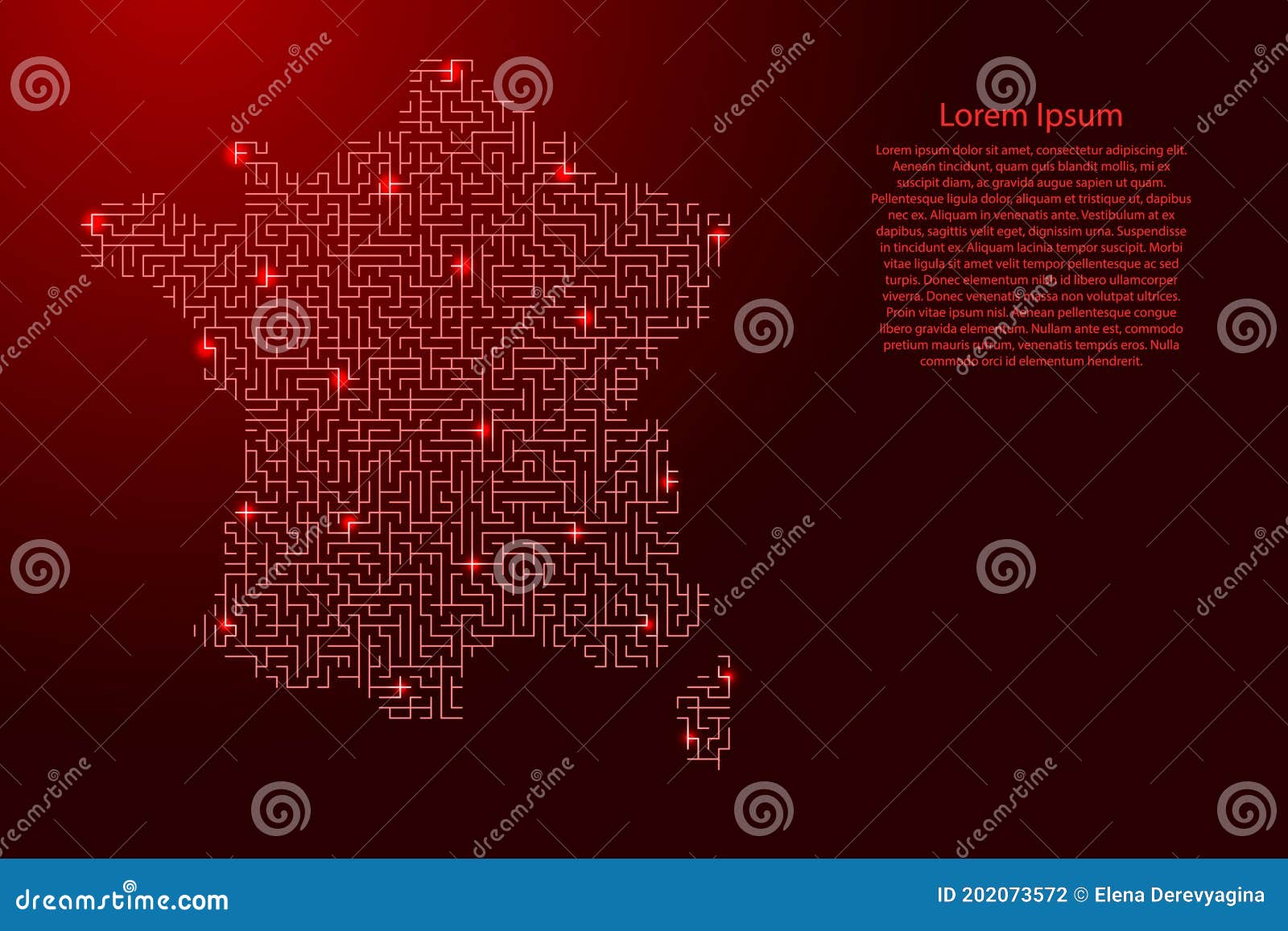 France Map from Red Pattern of the Maze Grid and Glowing Space Stars ...