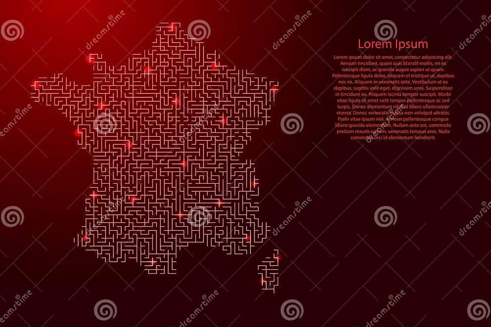 France Map from Red Pattern of the Maze Grid and Glowing Space Stars ...