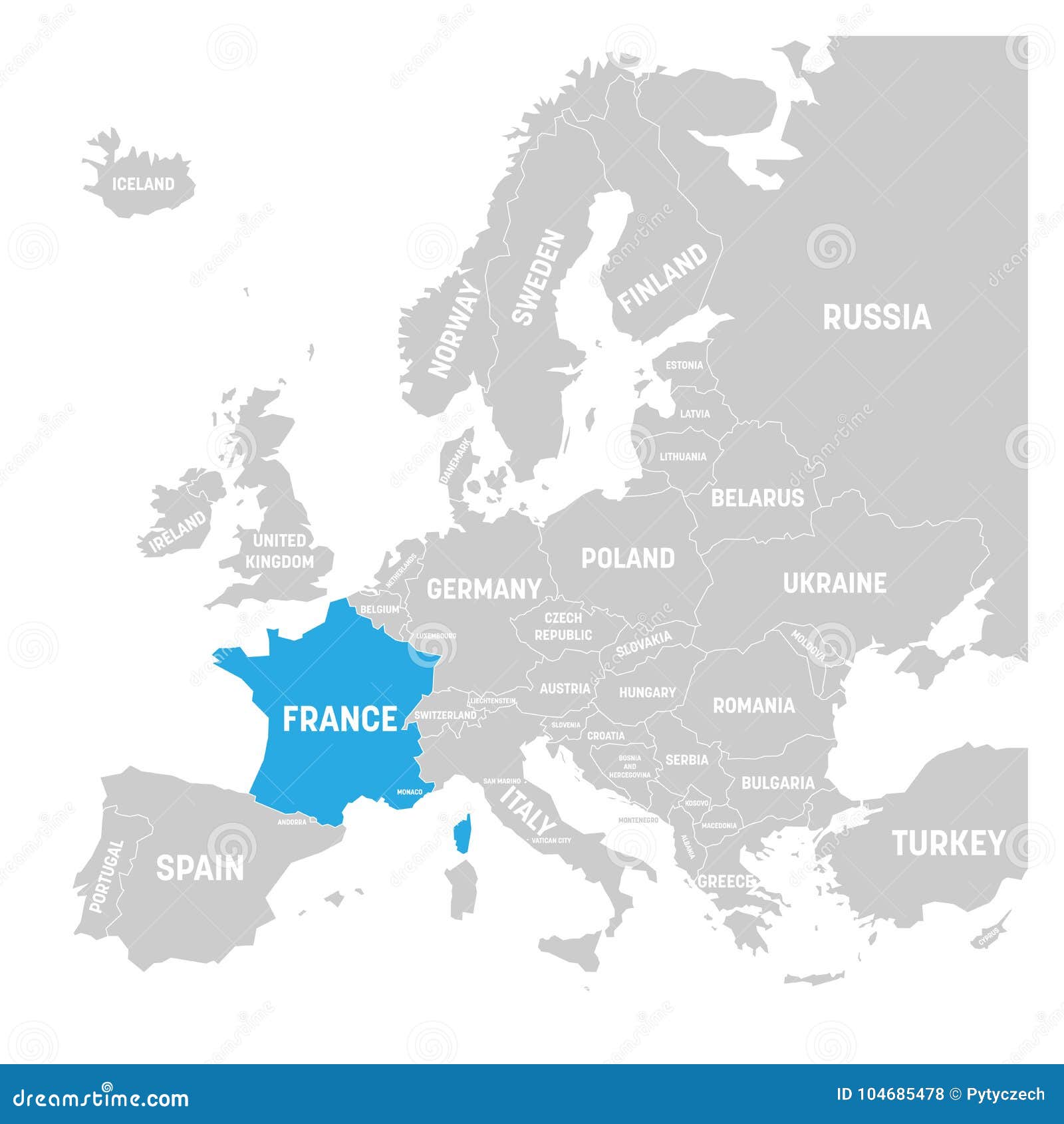 France Marked by Blue in Grey Political Map of Europe. Vector ... France Marked by Blue in Grey Political Map of Europe. Vector ...