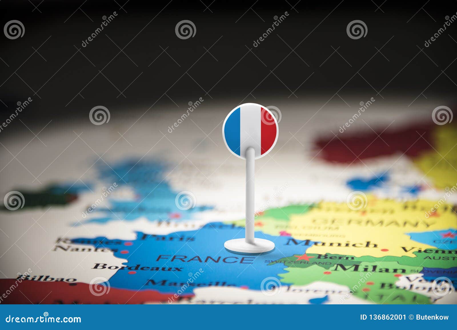 France Marked with a Flag on the Map Stock Image - Image of france ...