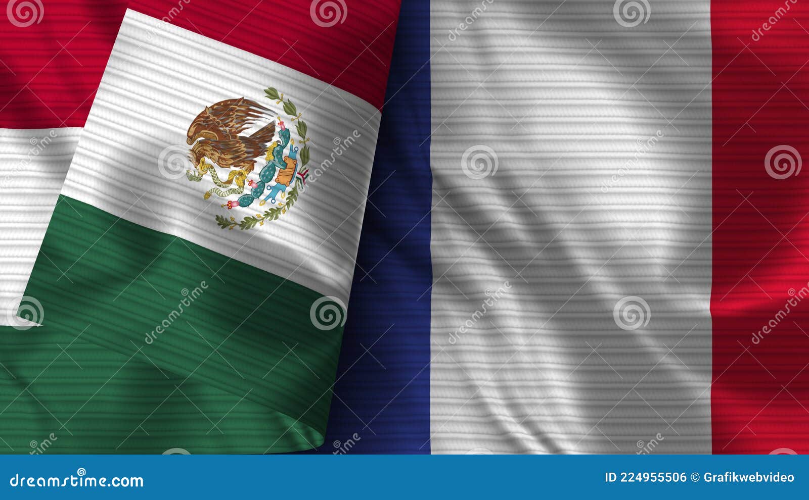 France and Mexico Realistic Flag â€“ Fabric Texture Illustration Stock ...