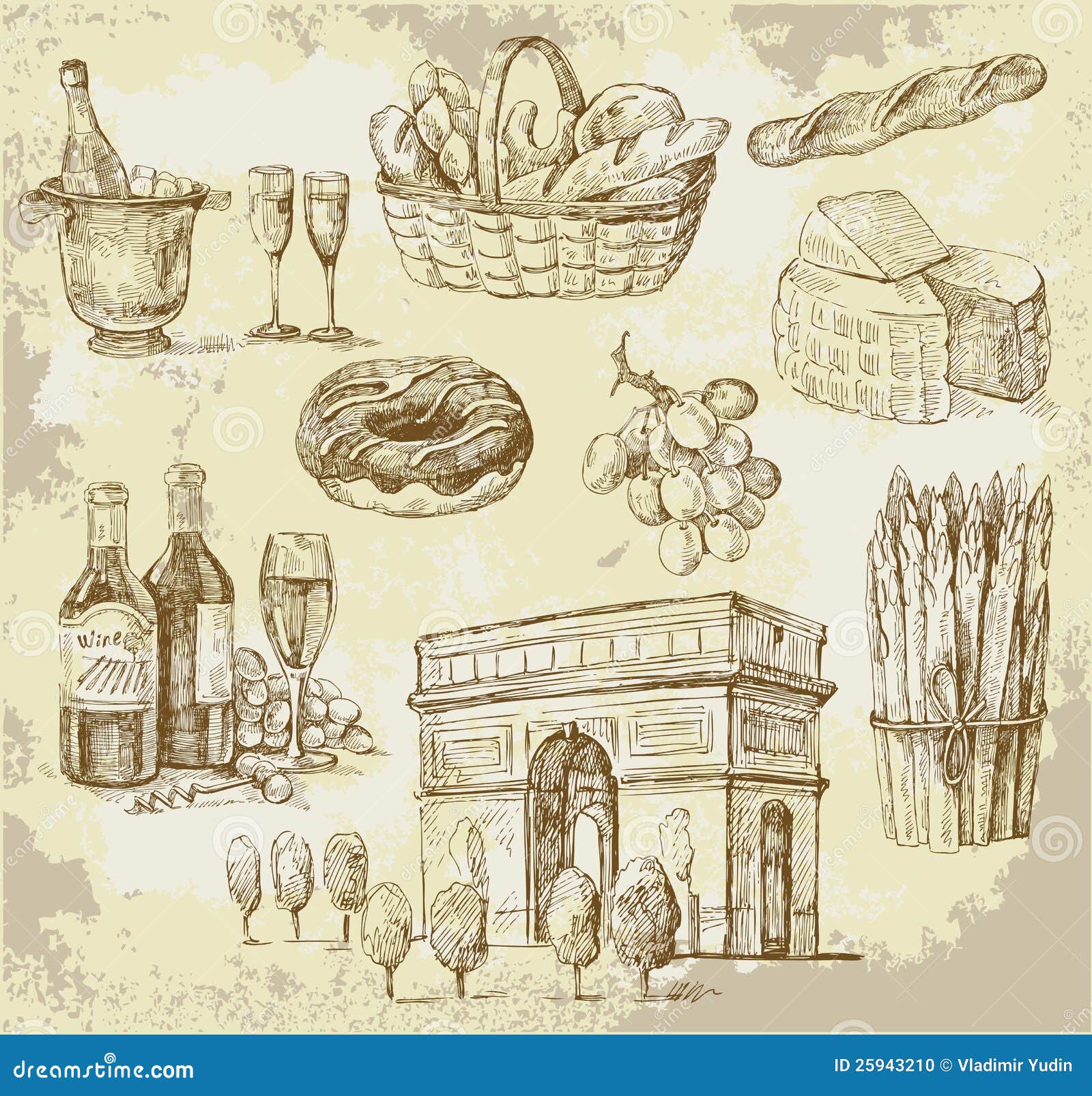France-original Hand Drawn Set Stock Vector - Illustration of french ...