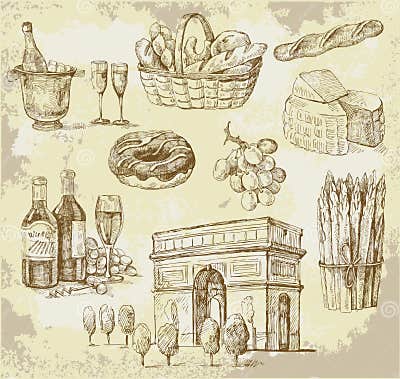 France-original Hand Drawn Set Stock Vector - Illustration of french ...