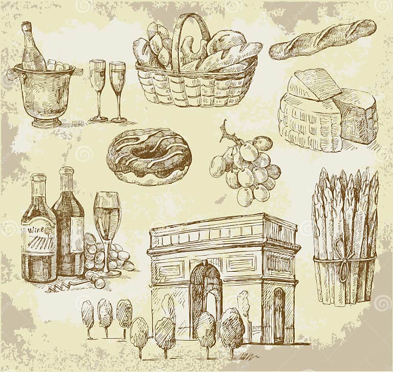 France-original Hand Drawn Set Stock Vector - Illustration of french ...