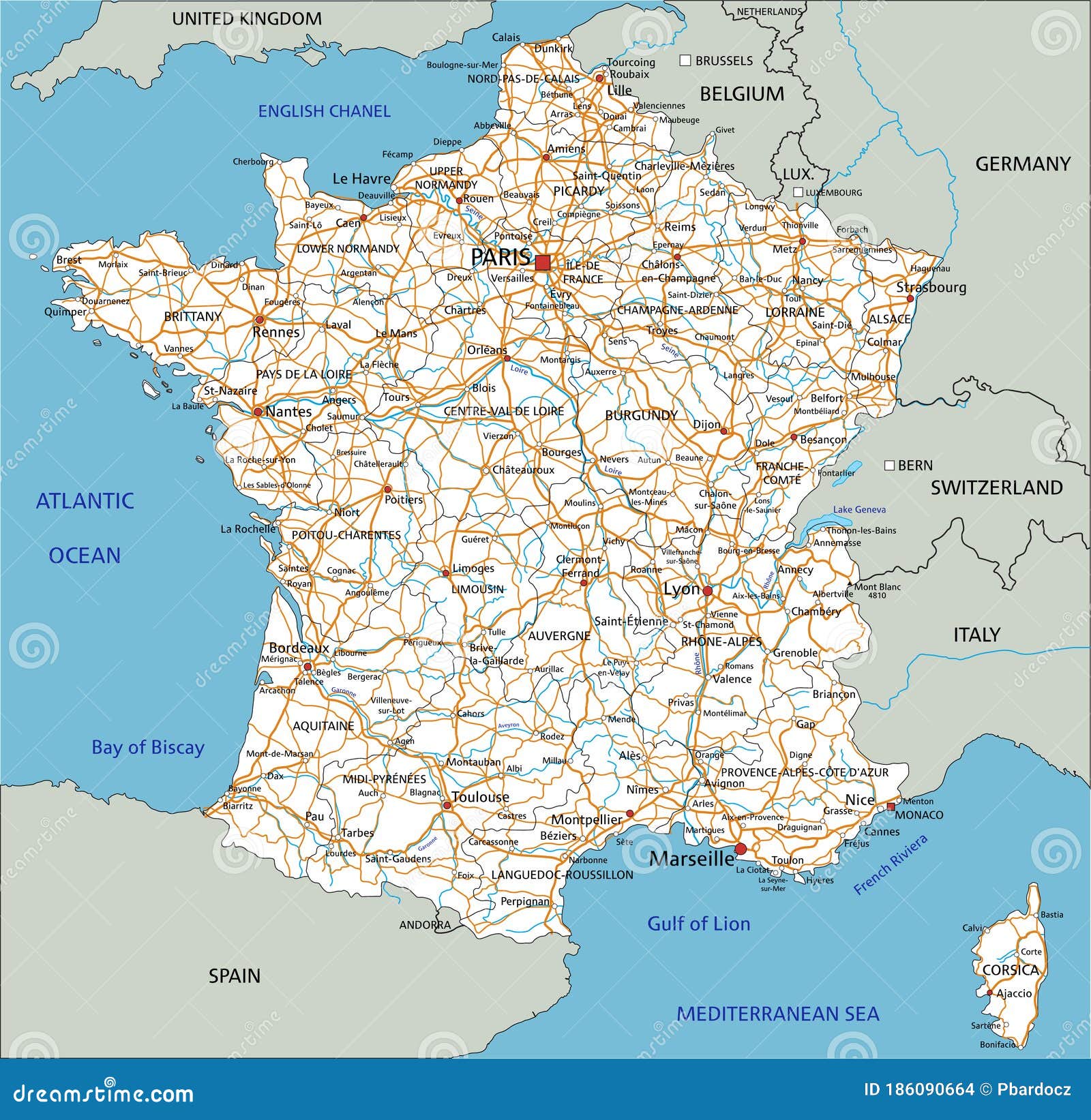 High Detailed France Road Map with Labeling. Stock Vector ...