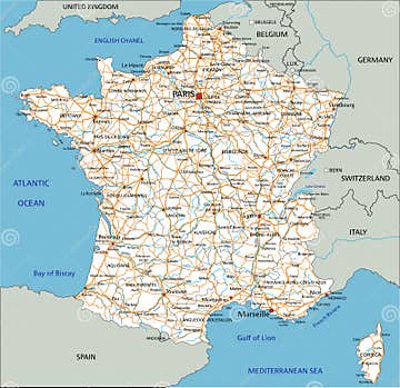 High Detailed France Road Map with Labeling. Stock Vector ...
