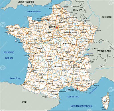 High Detailed France Road Map with Labeling. Stock Vector ...