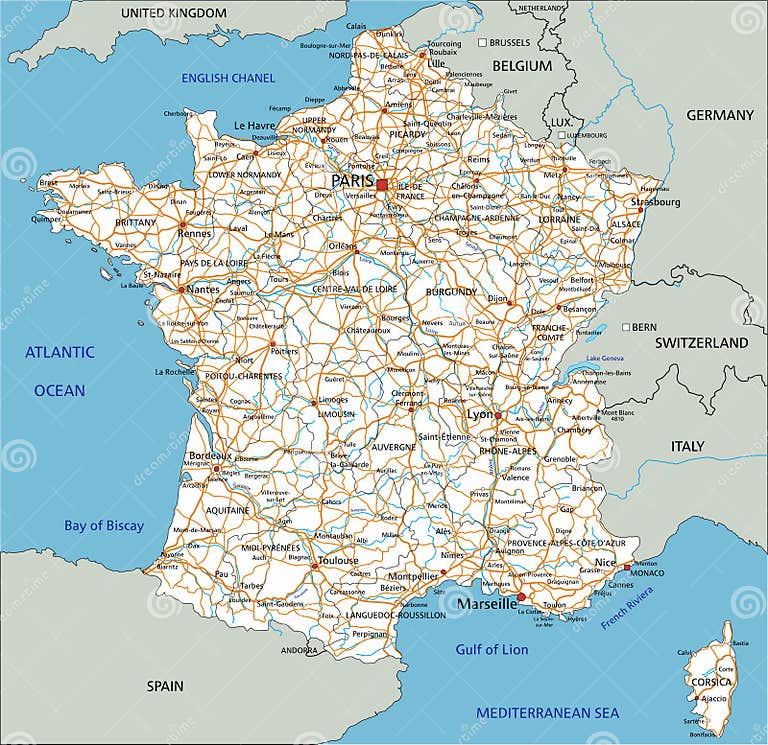 High Detailed France Road Map with Labeling. Stock Vector ...