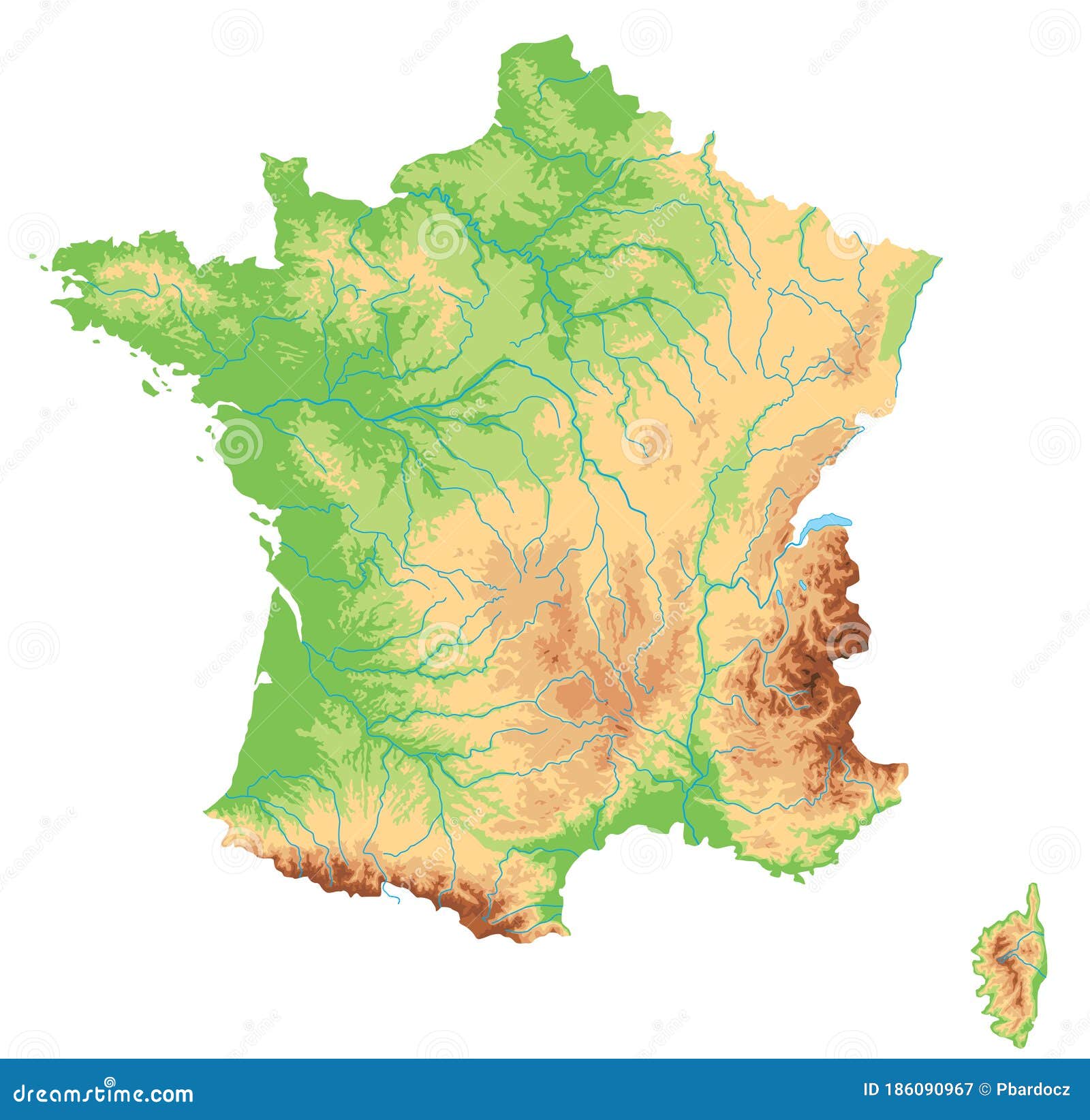 High Detailed France Physical Map. Stock Vector - Illustration of ...