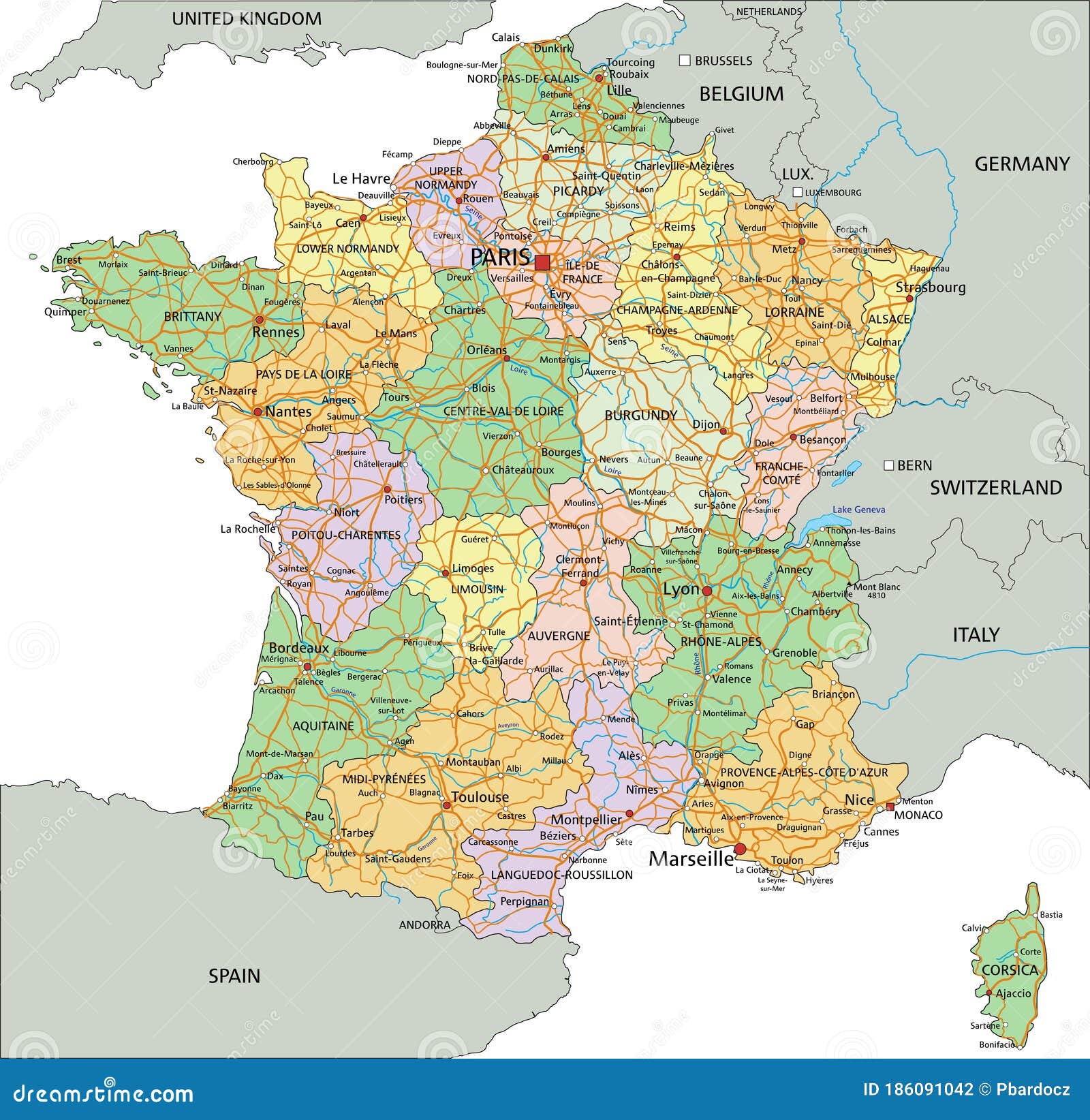 France - Highly Detailed Editable Political Map with Labeling. Stock ...