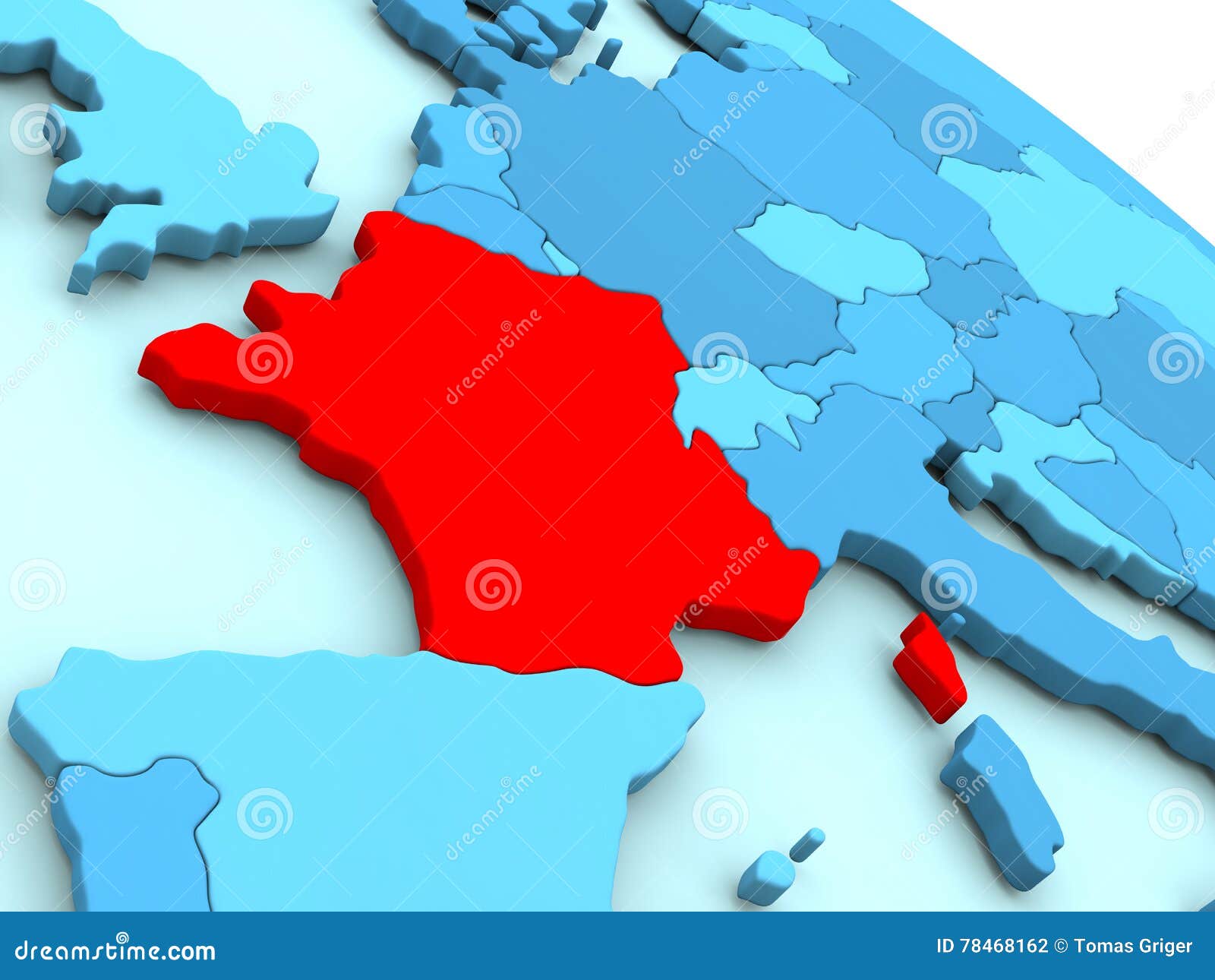 France in Red on Blue Globe Stock Illustration - Illustration of globe ...
