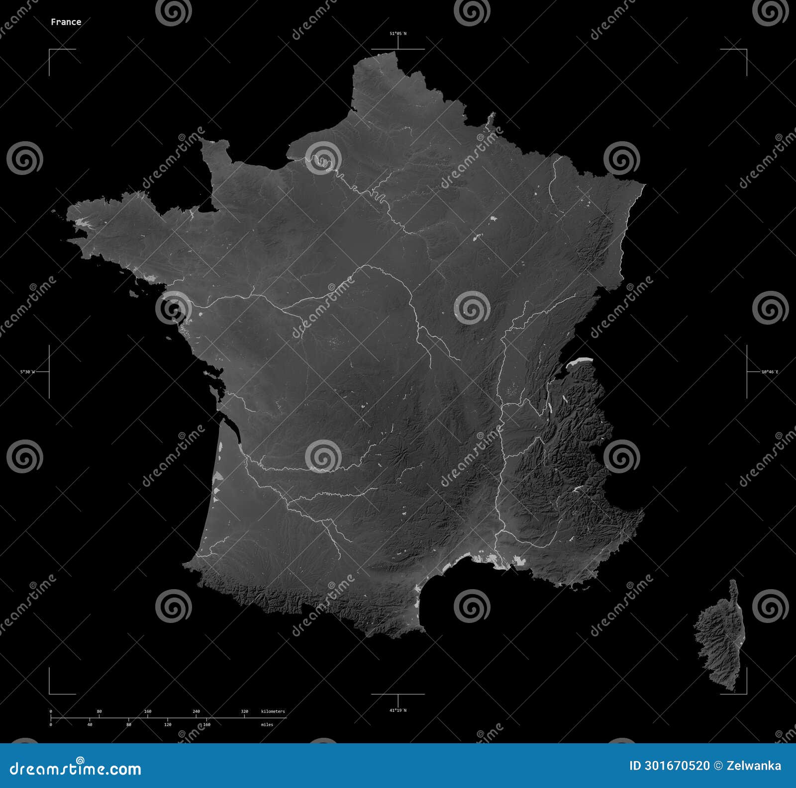 France Shape on Black. Grayscale Stock Illustration - Illustration of ...