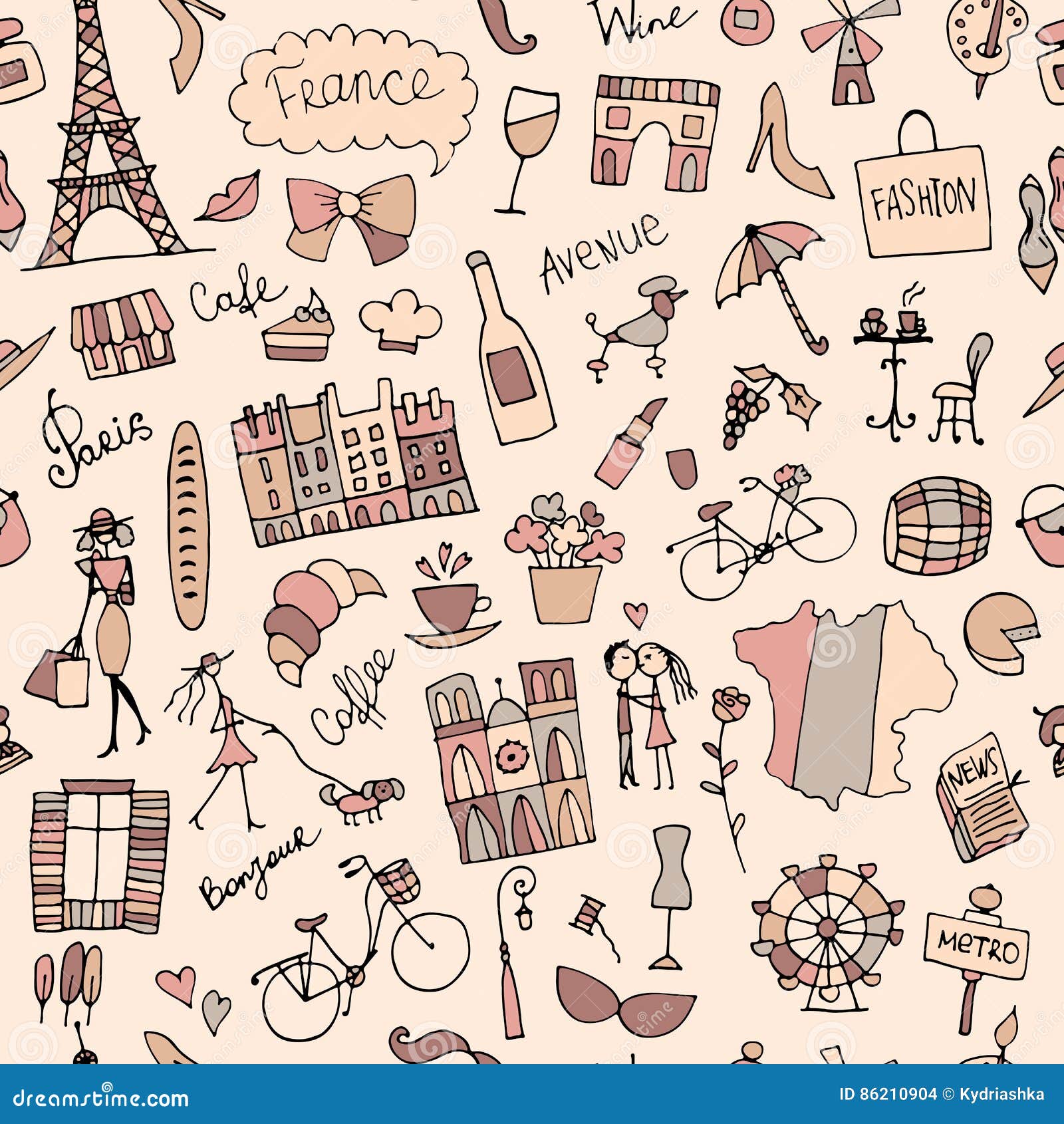 France Sketch, Seamless Pattern for Your Design Stock Vector ...