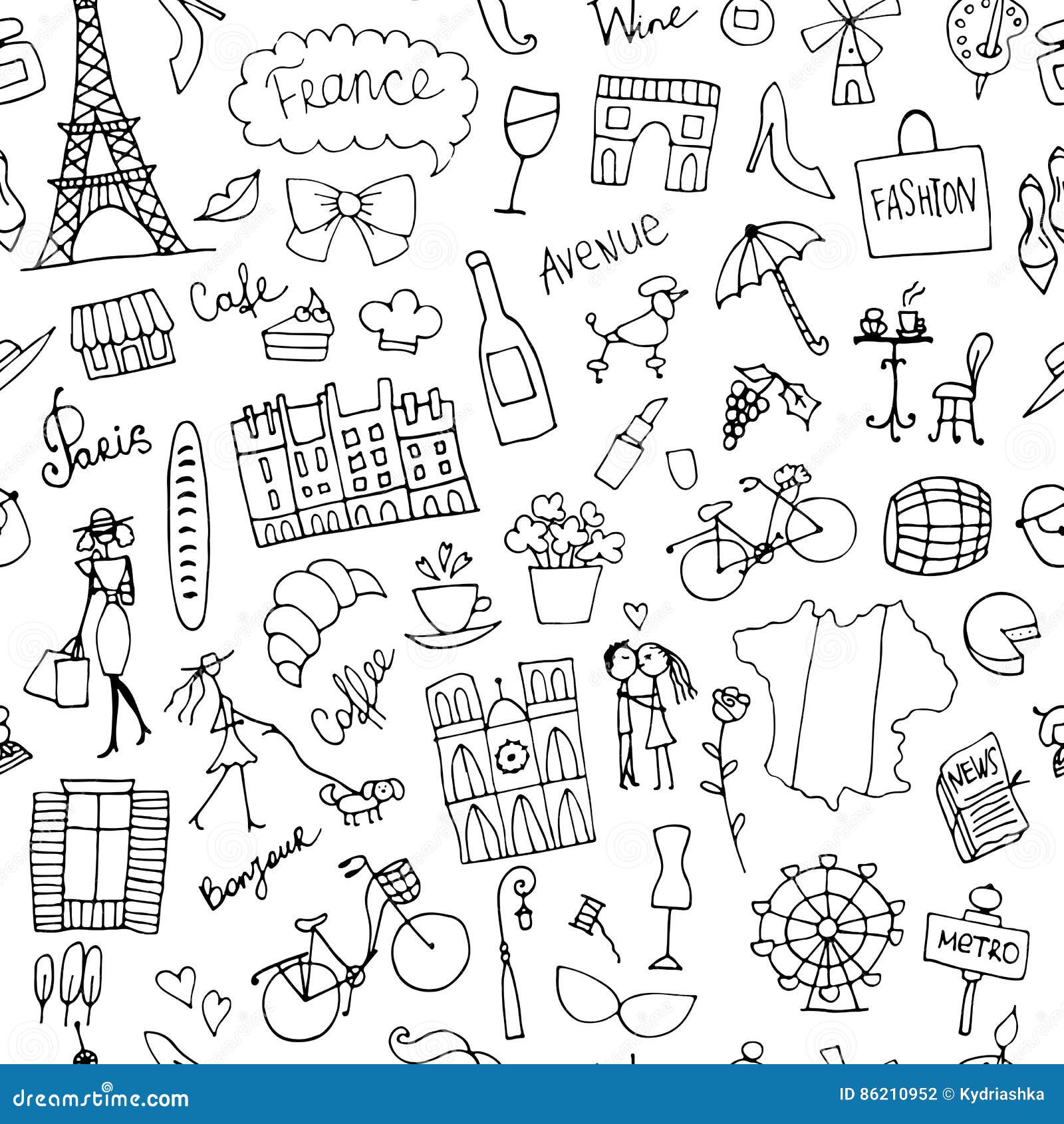 France Sketch, Seamless Pattern for Your Design Stock Vector ...