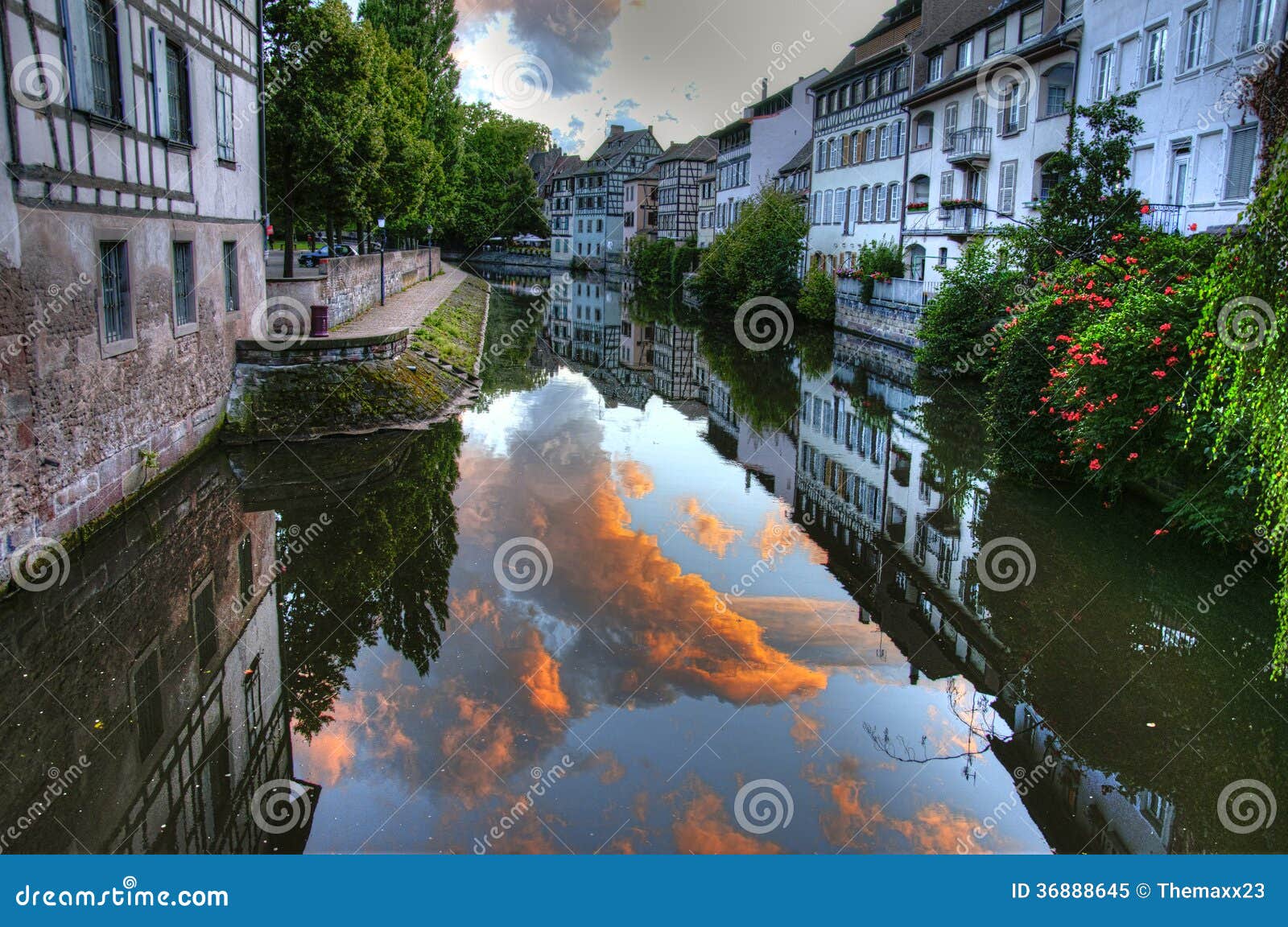 France Strasbourg Water Channel Sunset Stock Image - Image of mirror ...