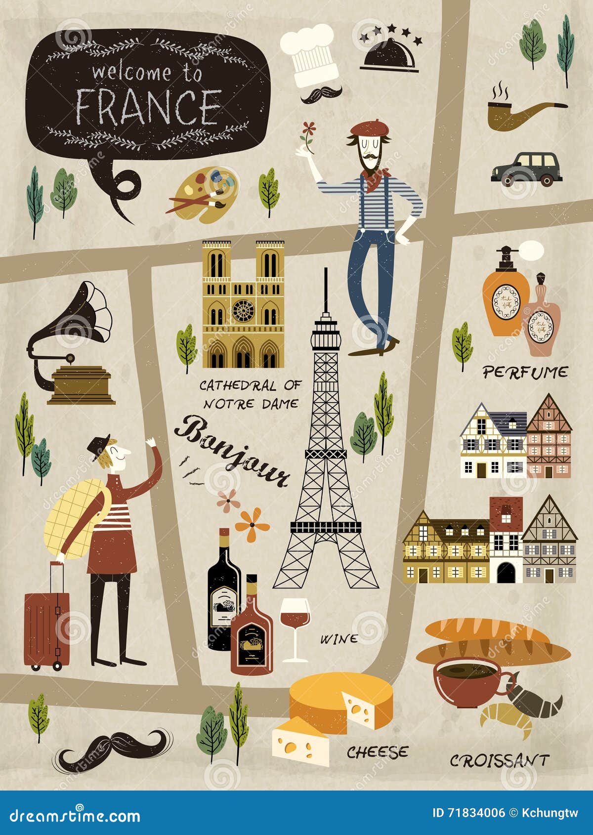 France travel concept map stock illustration. Illustration of cute ...