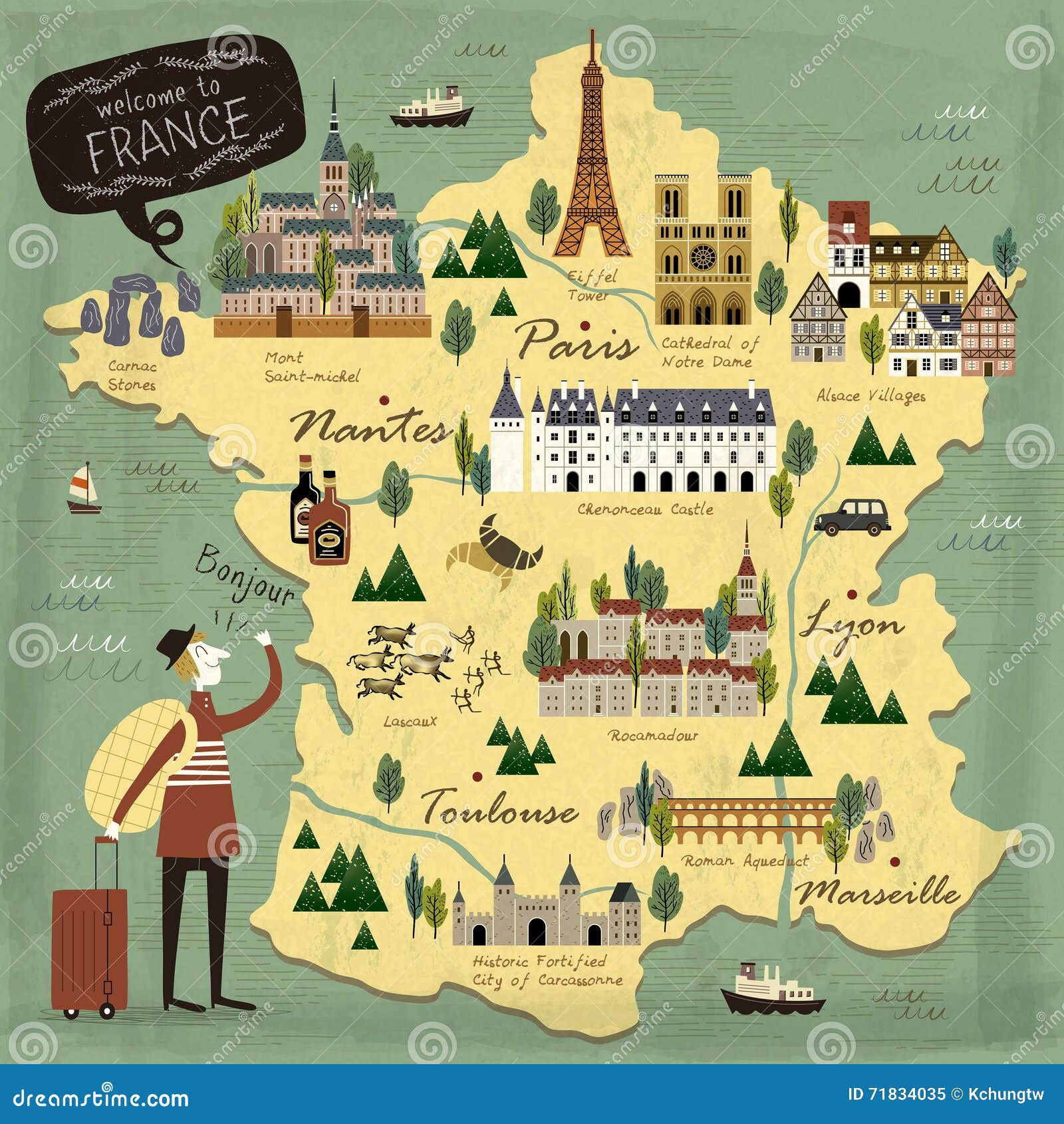 France travel concept map stock vector. Illustration of dame - 71834035