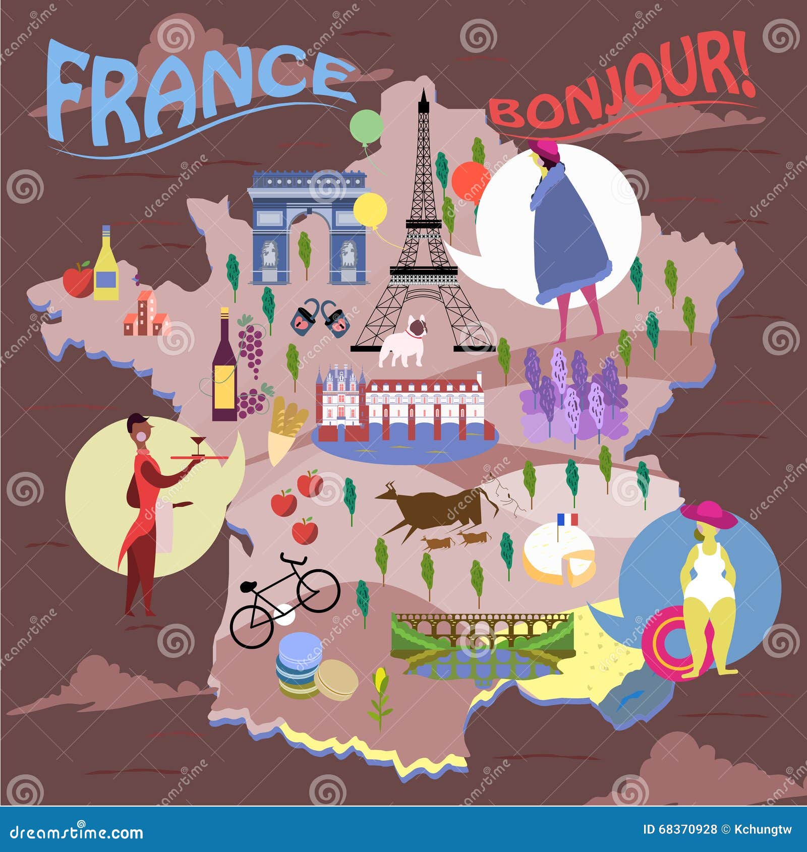 France travel map stock vector. Illustration of french - 68370928