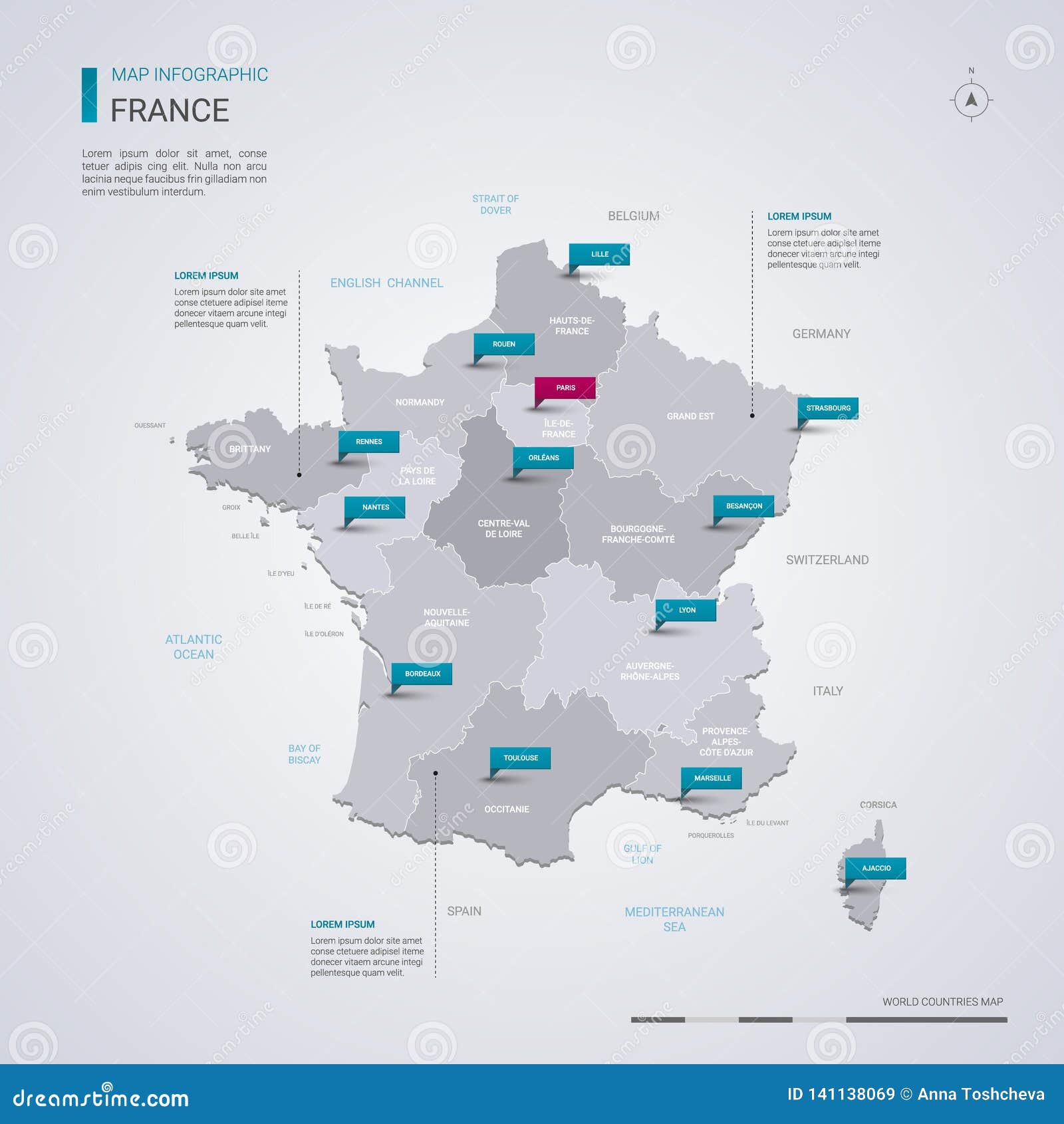 France Vector Map with Infographic Elements, Pointer Marks Stock Vector ...
