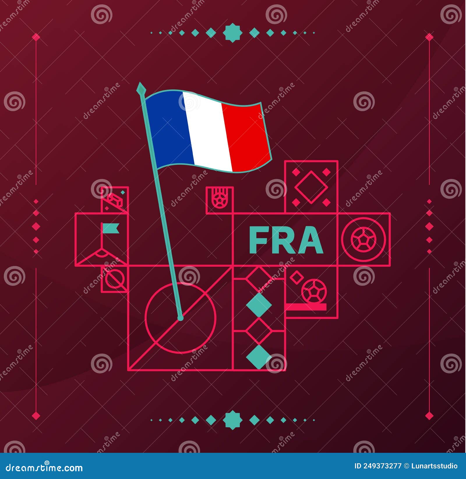 France World Football Tournament 2022 Vector Wavy Flag Pinned To A