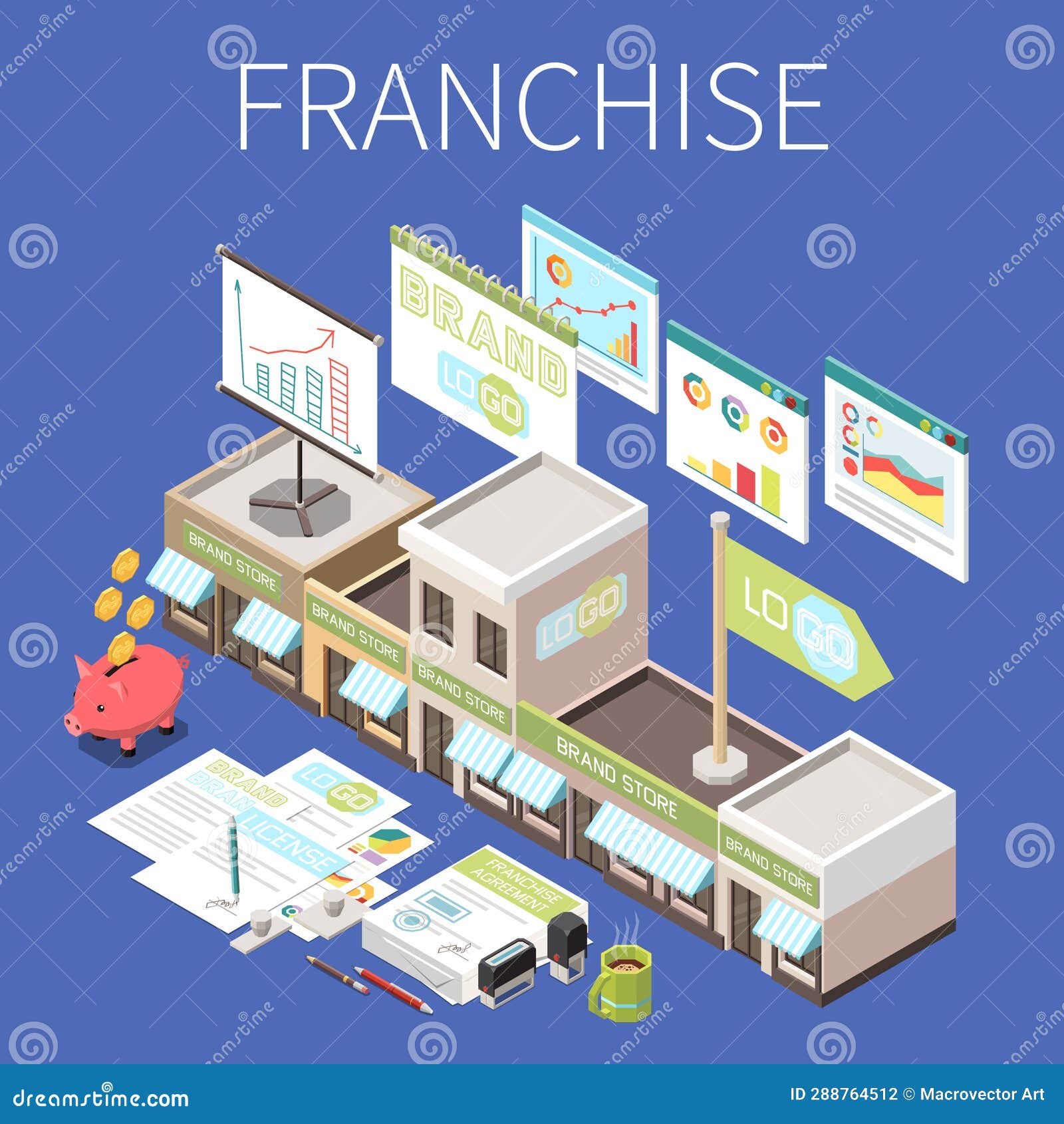 Franchise Isometric Background Stock Vector - Illustration of graphic ...