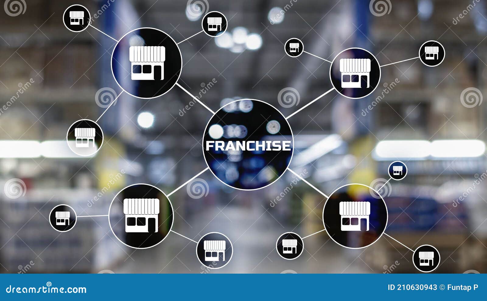 Franchise Lettering on Blurred Warehouse Background. Marketing System ...